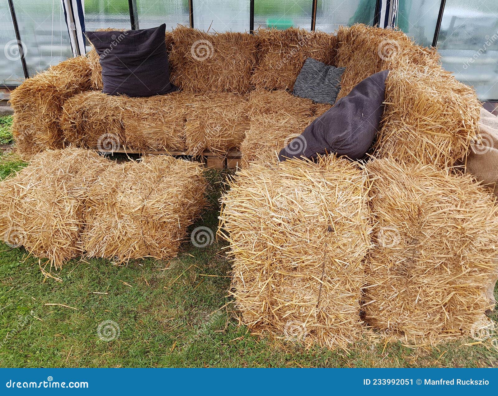 Straw bench stock image. Image of terrace, group, benches - 233992051