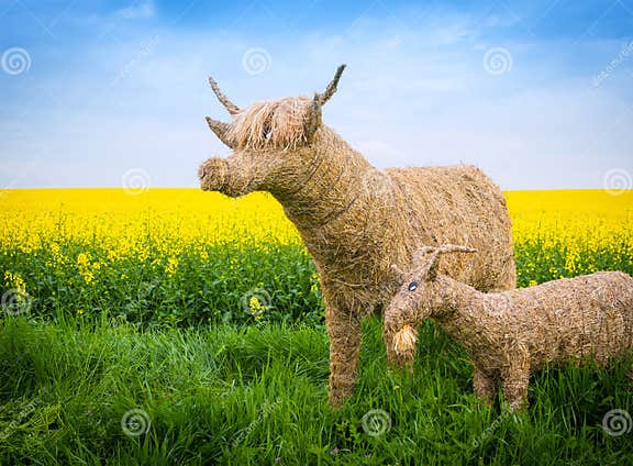 Straw bull and goat stock photo. Image of straw, meadow - 68725866