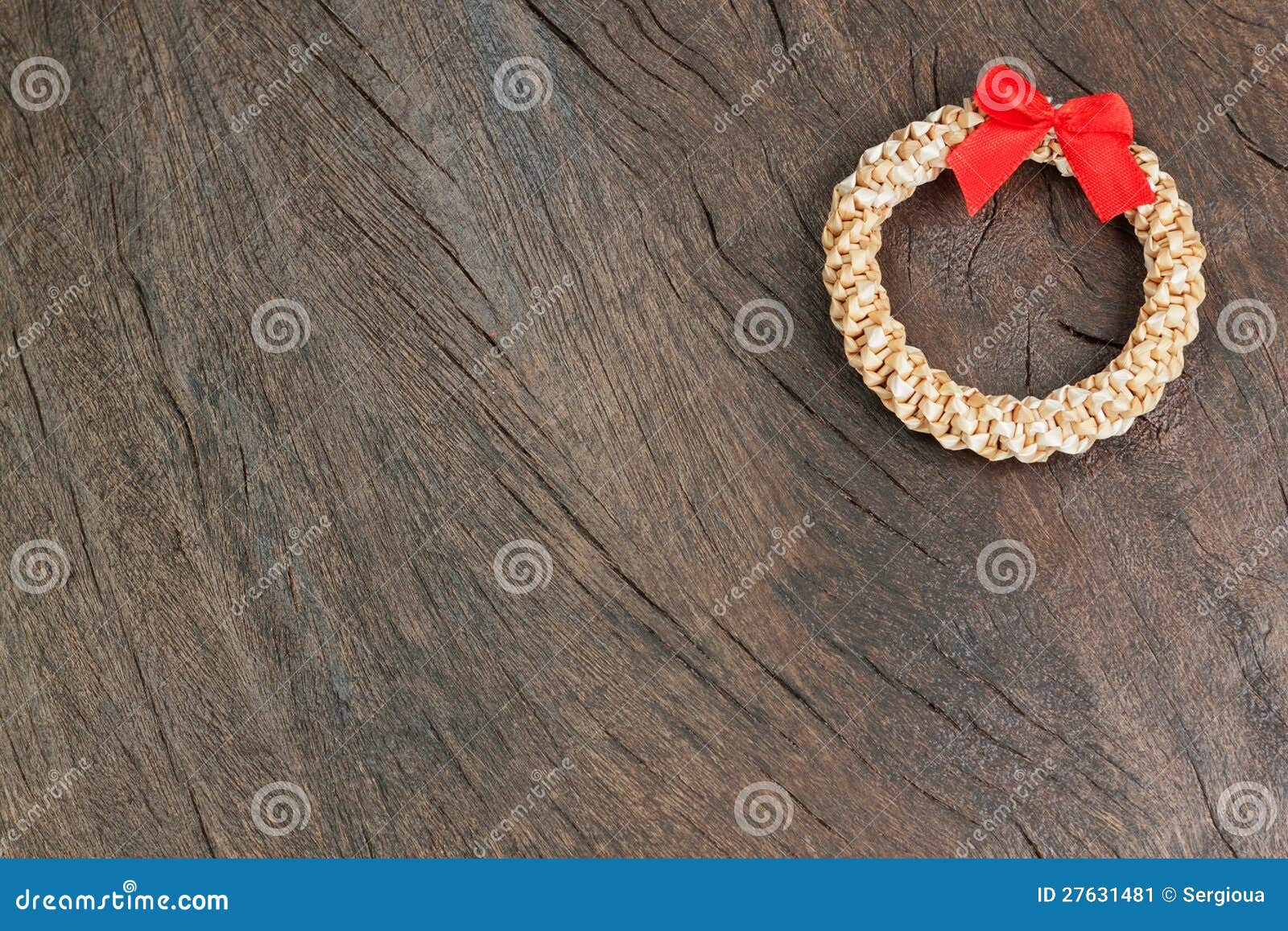 Straw Christmas Wreath on a Wooden Texture. Stock Image - Image of ...