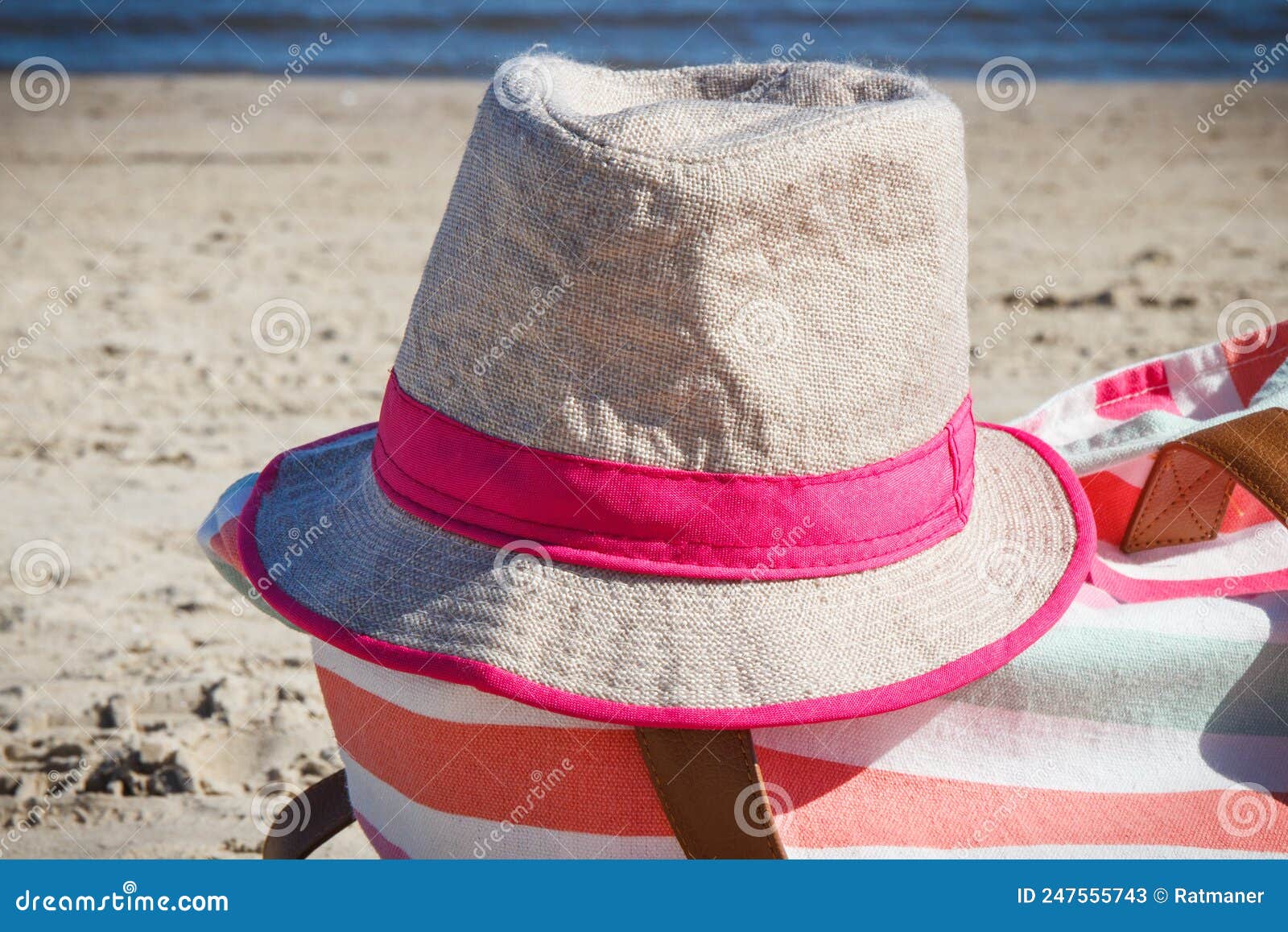 Straw Hat on Beach. Travel and Vacation Time Stock Image - Image of ...