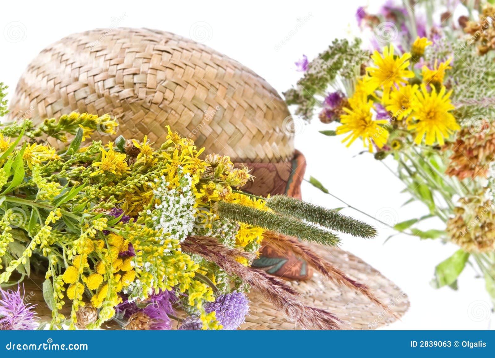 Straw Hat and Field Flowers Stock Image - Image of freshness, bouquet ...