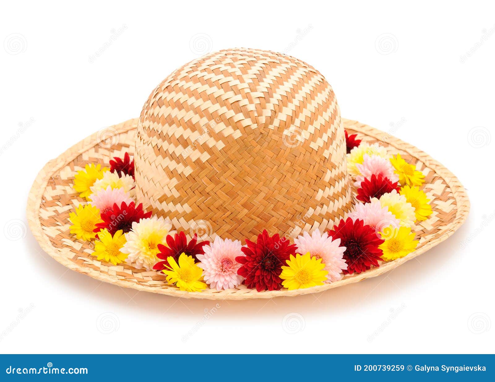 Straw hat with flowers stock image. Image of pink, wear - 200739259