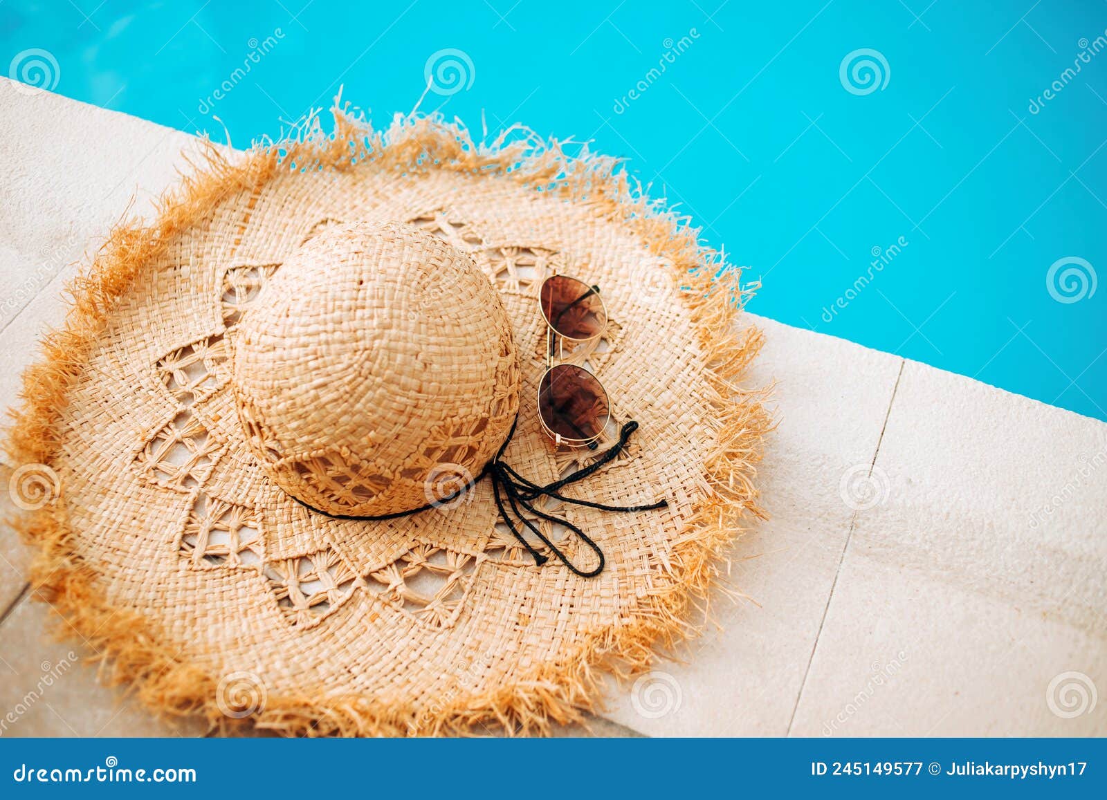 Straw Hat and Goggles by the Pool. Stock Image - Image of girls, copy ...