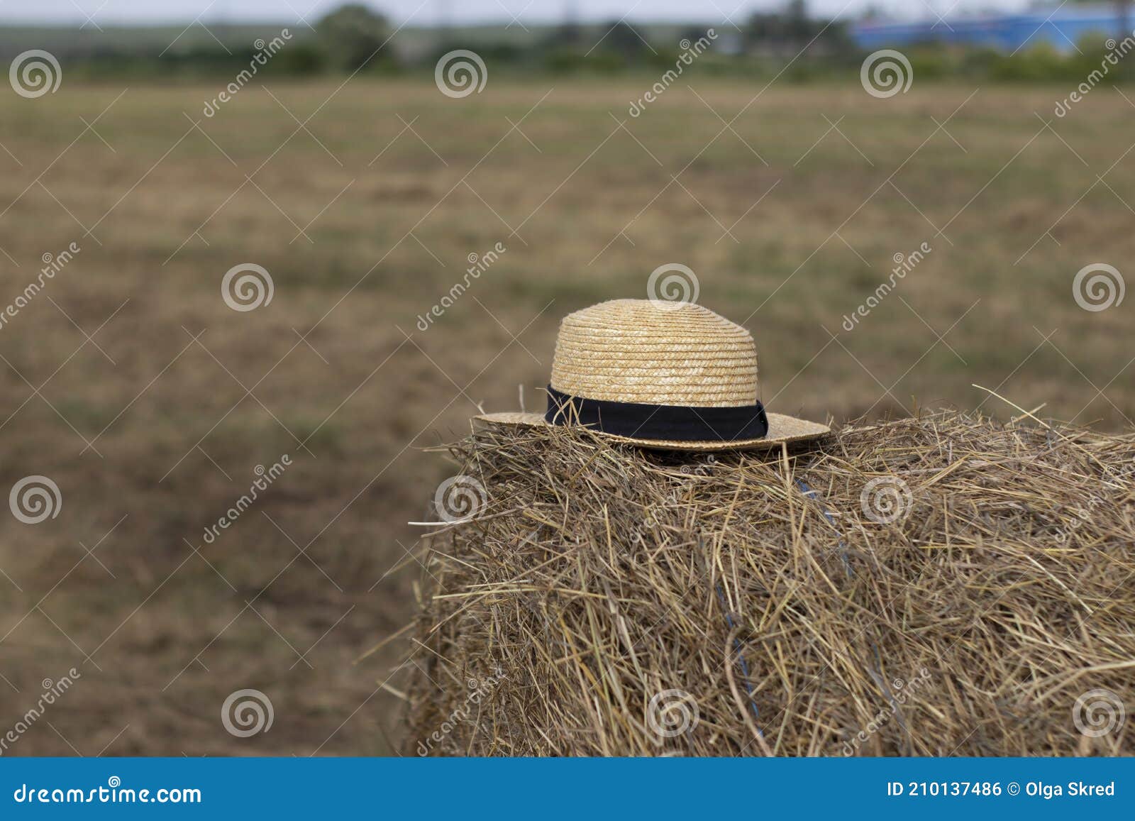Straw Hat On A Haystack In The Field. Summer Background. Rusting ...