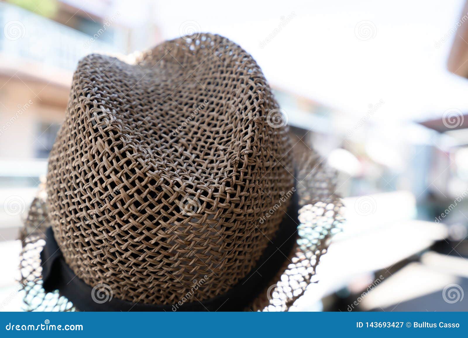 Straw Hat on Head. Object for Travel Concept Stock Image - Image of ...