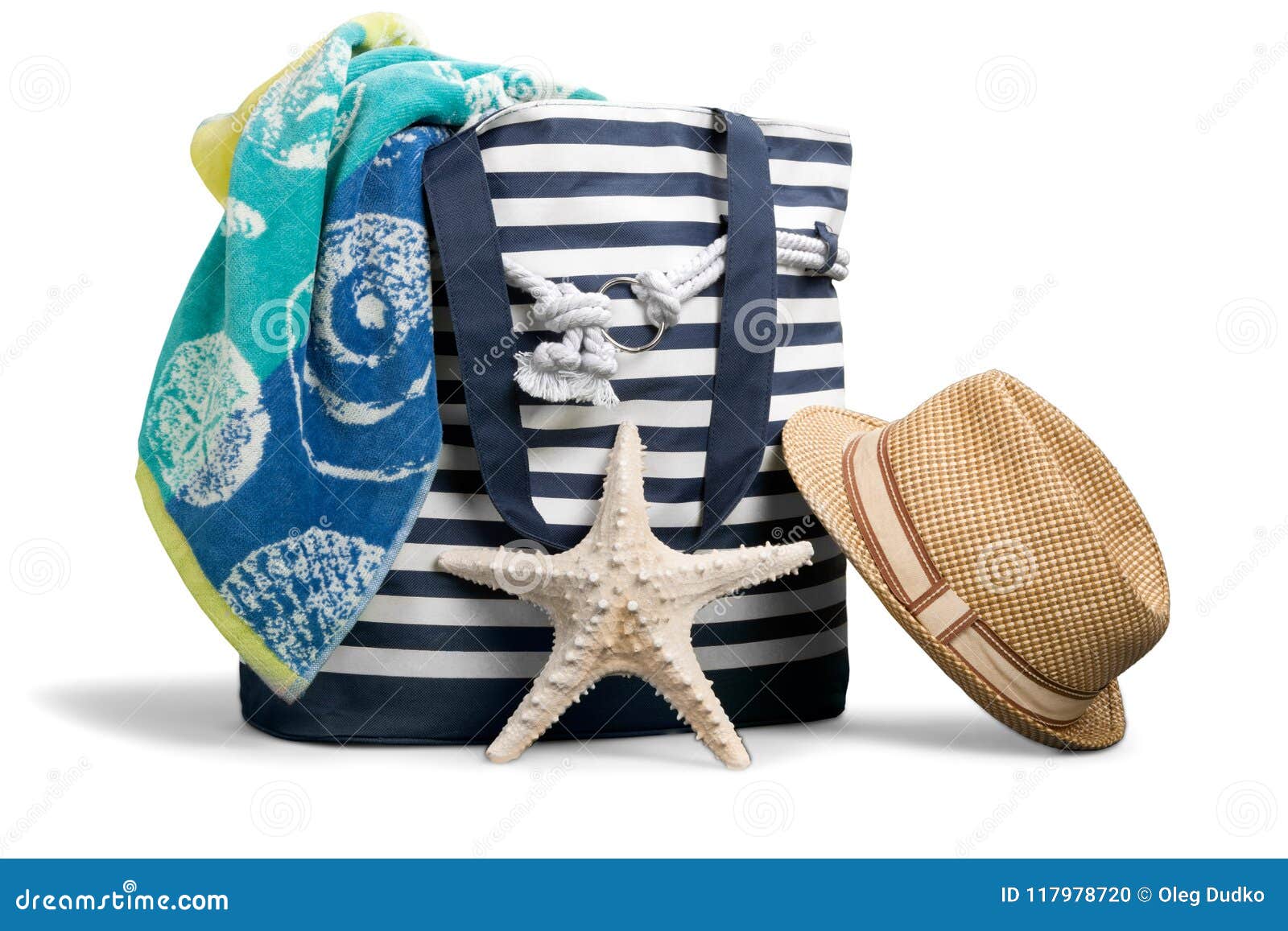 Beach Bag with Beach Stuff Isolated on White Stock Photo - Image of ...