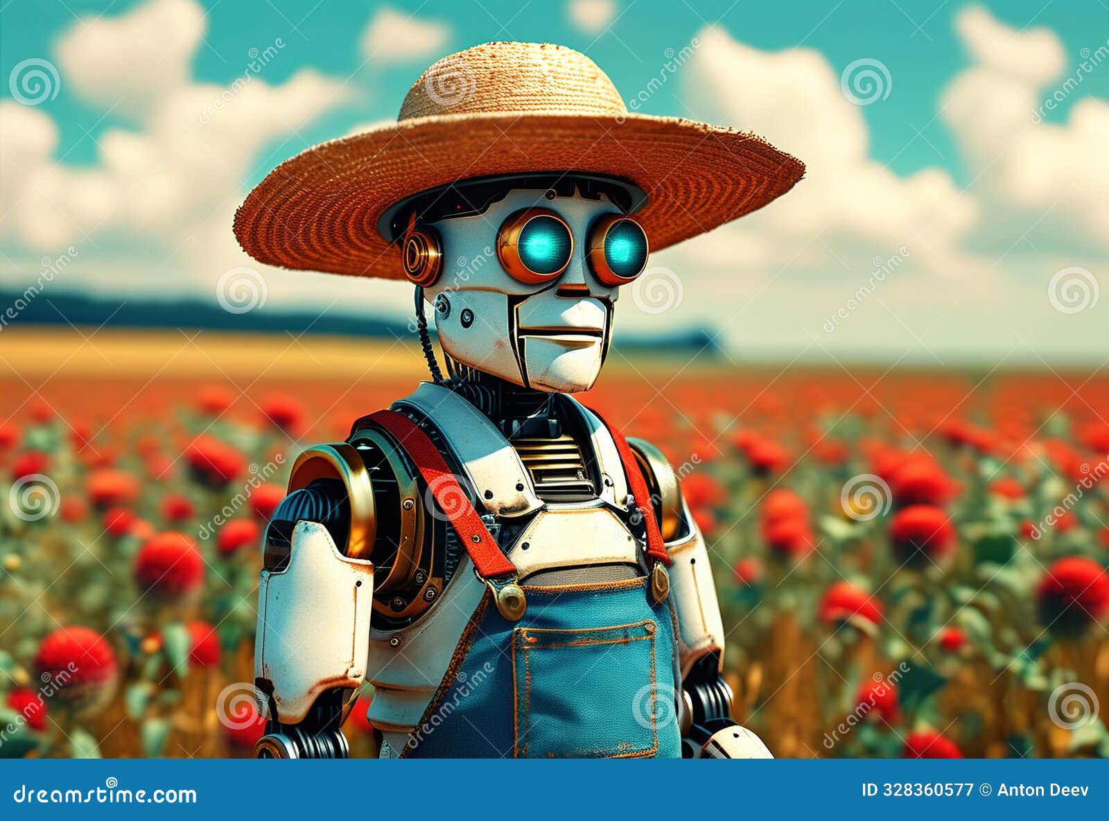 A Straw Hat Robot in a Rural Field Stock Image - Image of eyes, field ...