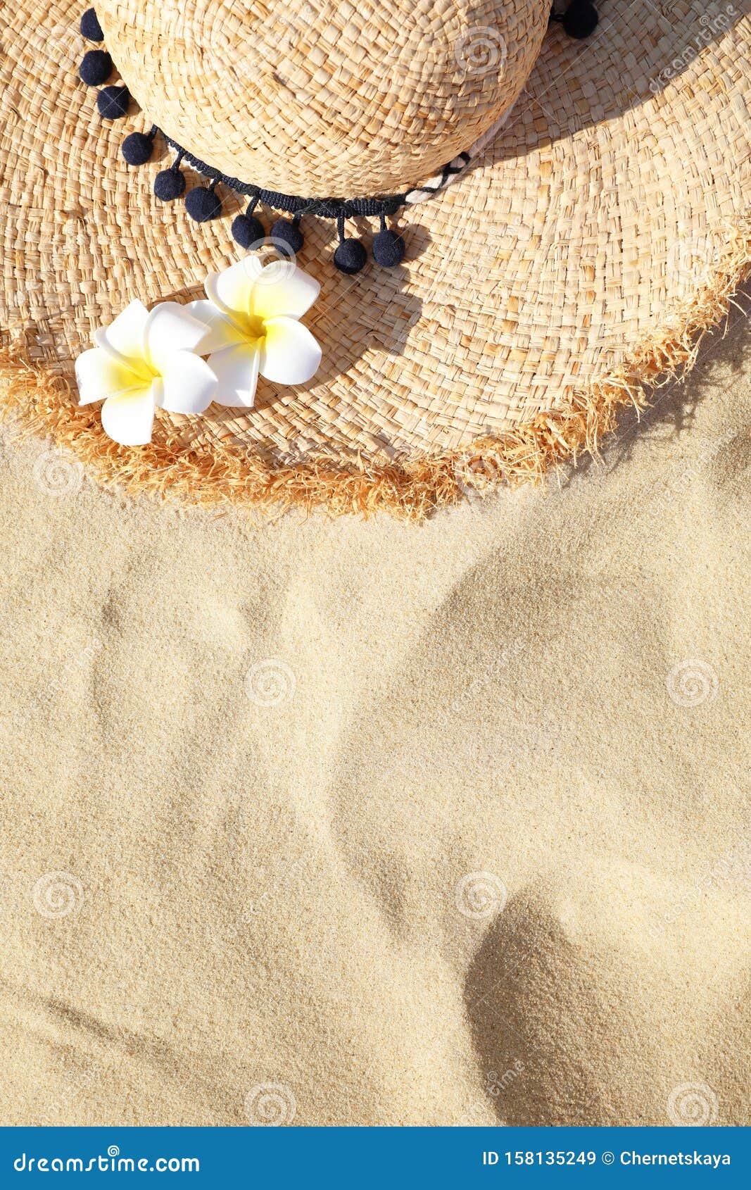 Straw Hat on Sand, Top View. Beach Accessory Stock Image - Image of ...