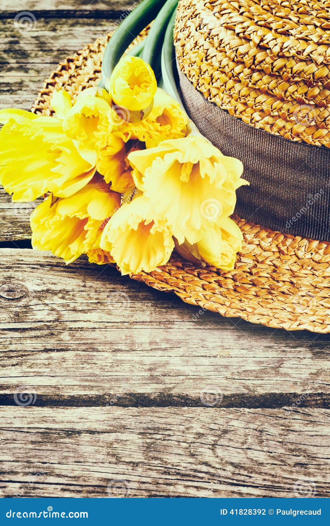 Straw Hat with Spring Flowers Stock Photo - Image of girls, card: 41828392