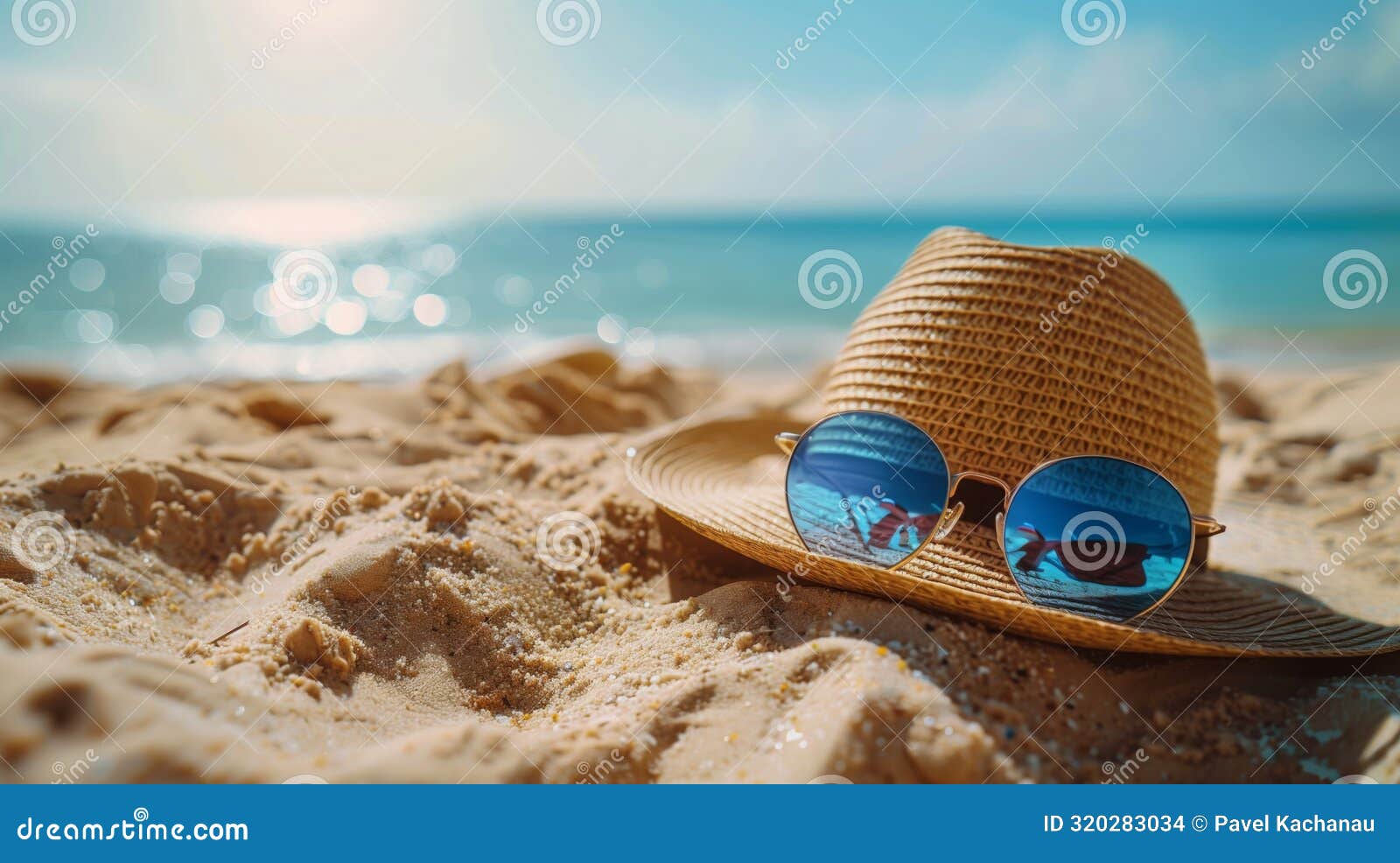 A Straw Hat and Sunglasses Lay on the Sandy Beach Stock Photo - Image ...