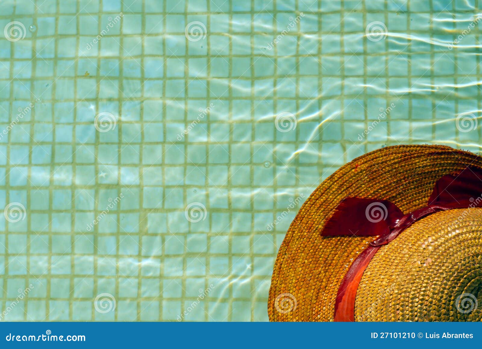 Straw hat on swimming pool stock photo. Image of space - 27101210