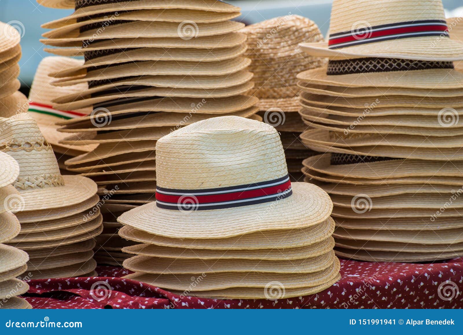 Straw Hats In Rows At A County Fair In Transylvania Stock Image ...