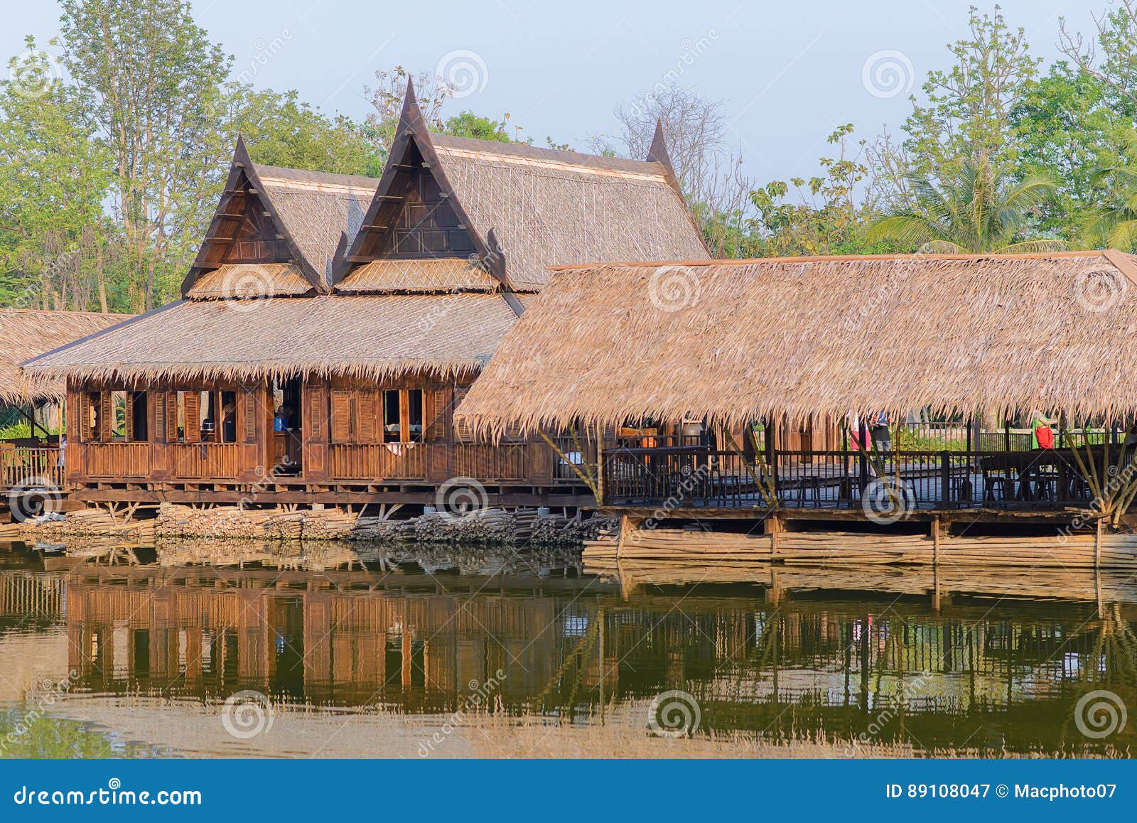 Straw house of thailand stock image. Image of wooden - 89108047