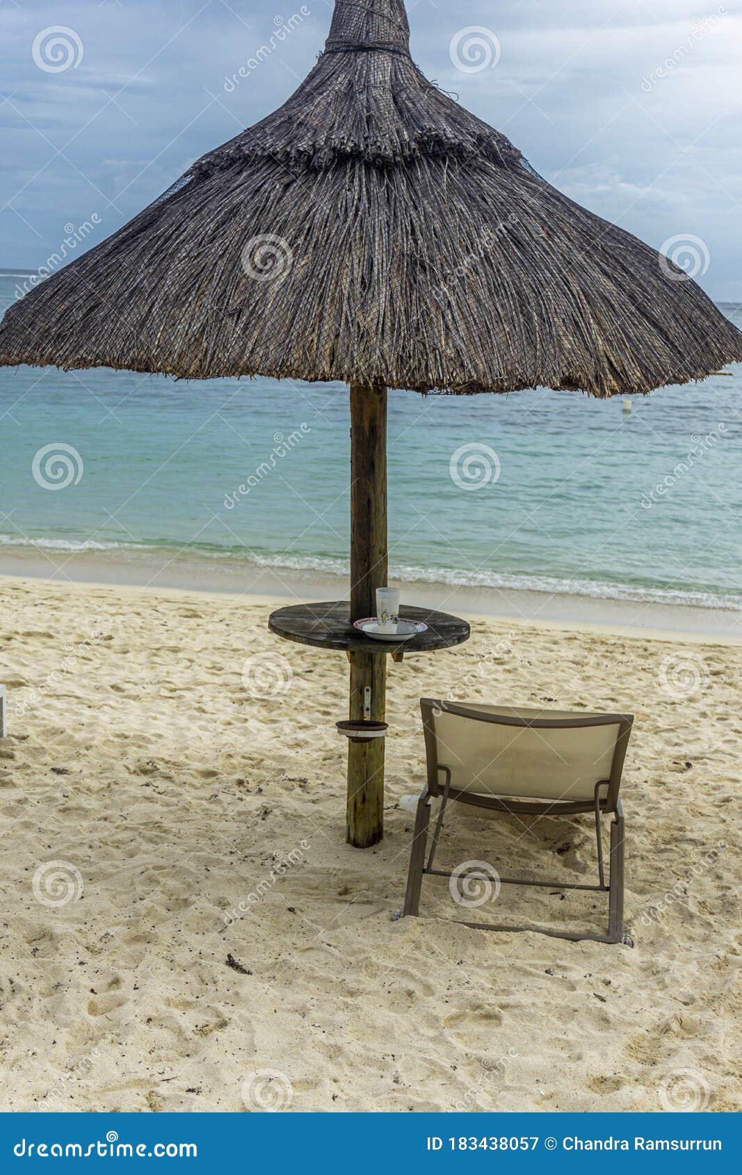 Straw Hut and Empty Chair on Sandy Beach Stock Image - Image of ...