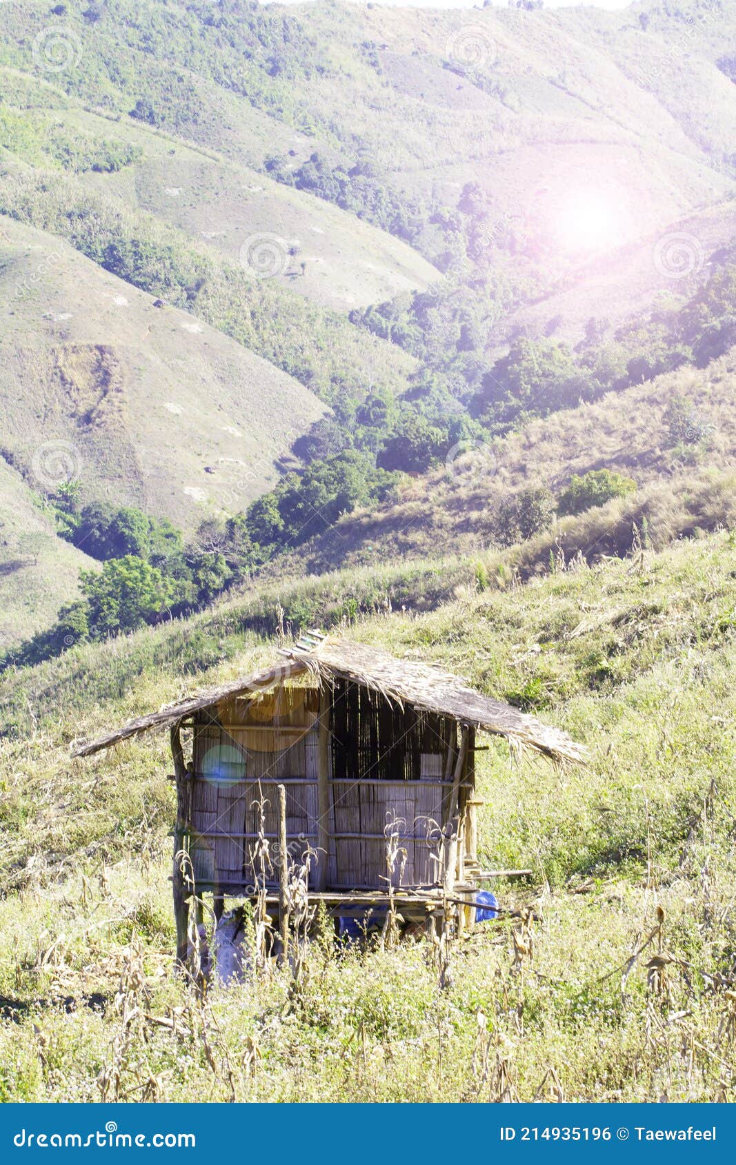Straw hut on the mountains stock photo. Image of field - 214935196