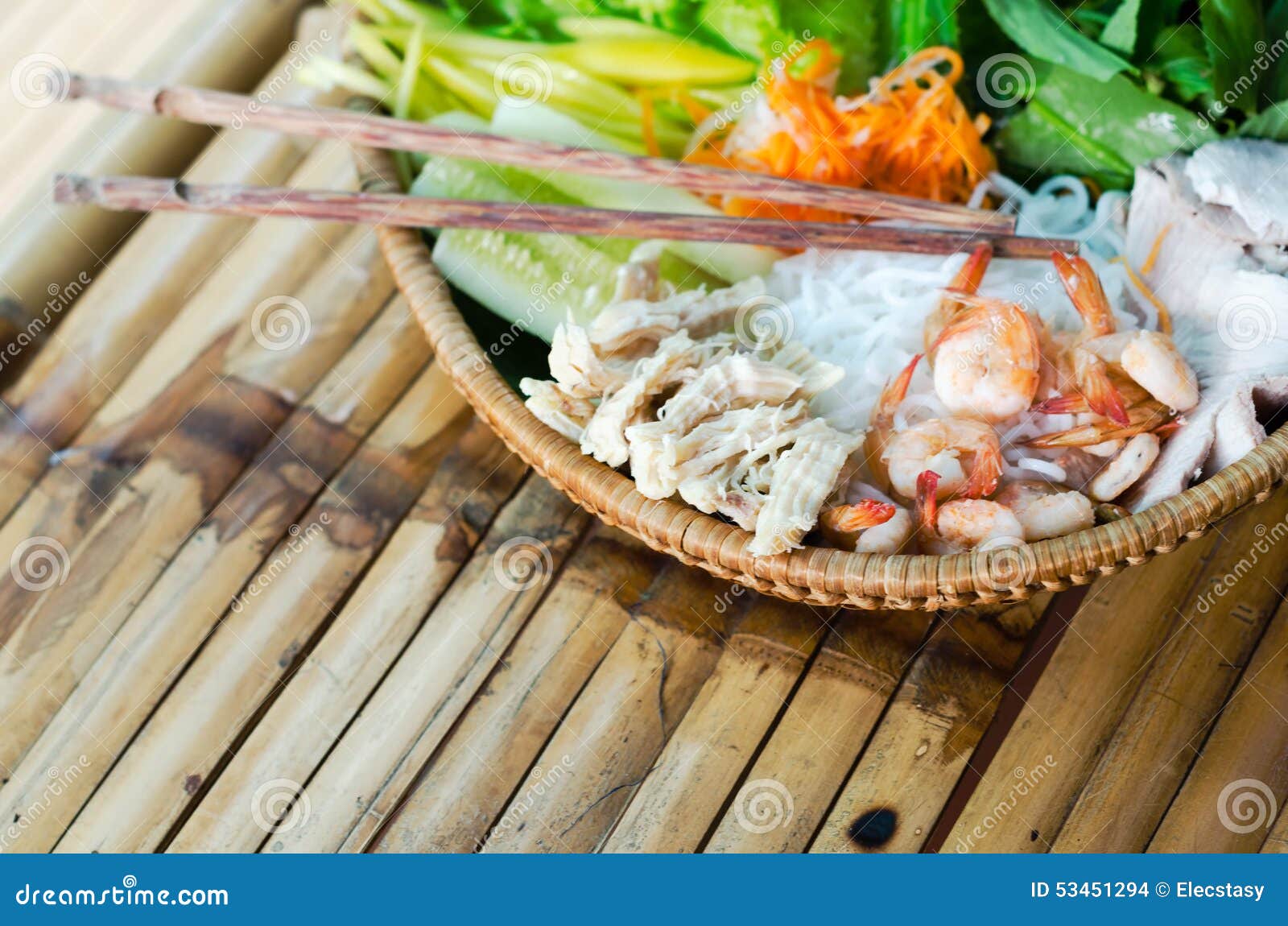 Straw Plate with Ingredients for Vietnamese Spring Rolls Stock Photo ...