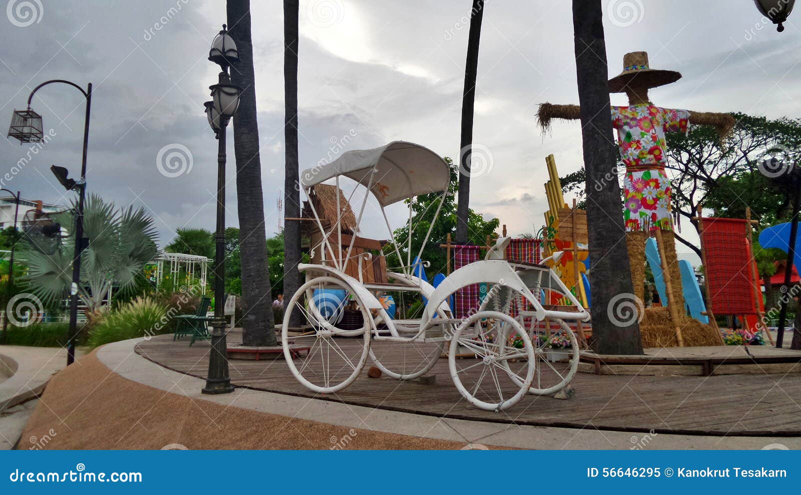 Straw Puppet and White Cart Under Sugar Palm Tree Stock Image - Image ...