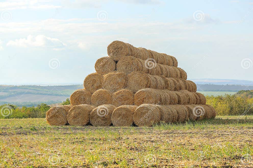 Straw Pyramid stock image. Image of grain, clouds, bales - 77739501