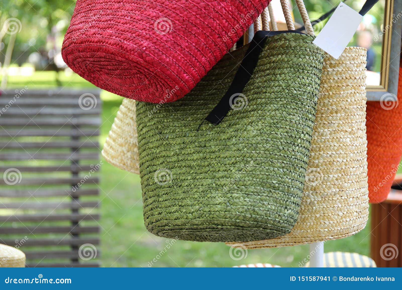 Straw Shopping Bags Different Size Stock Image - Image of straw, craft ...