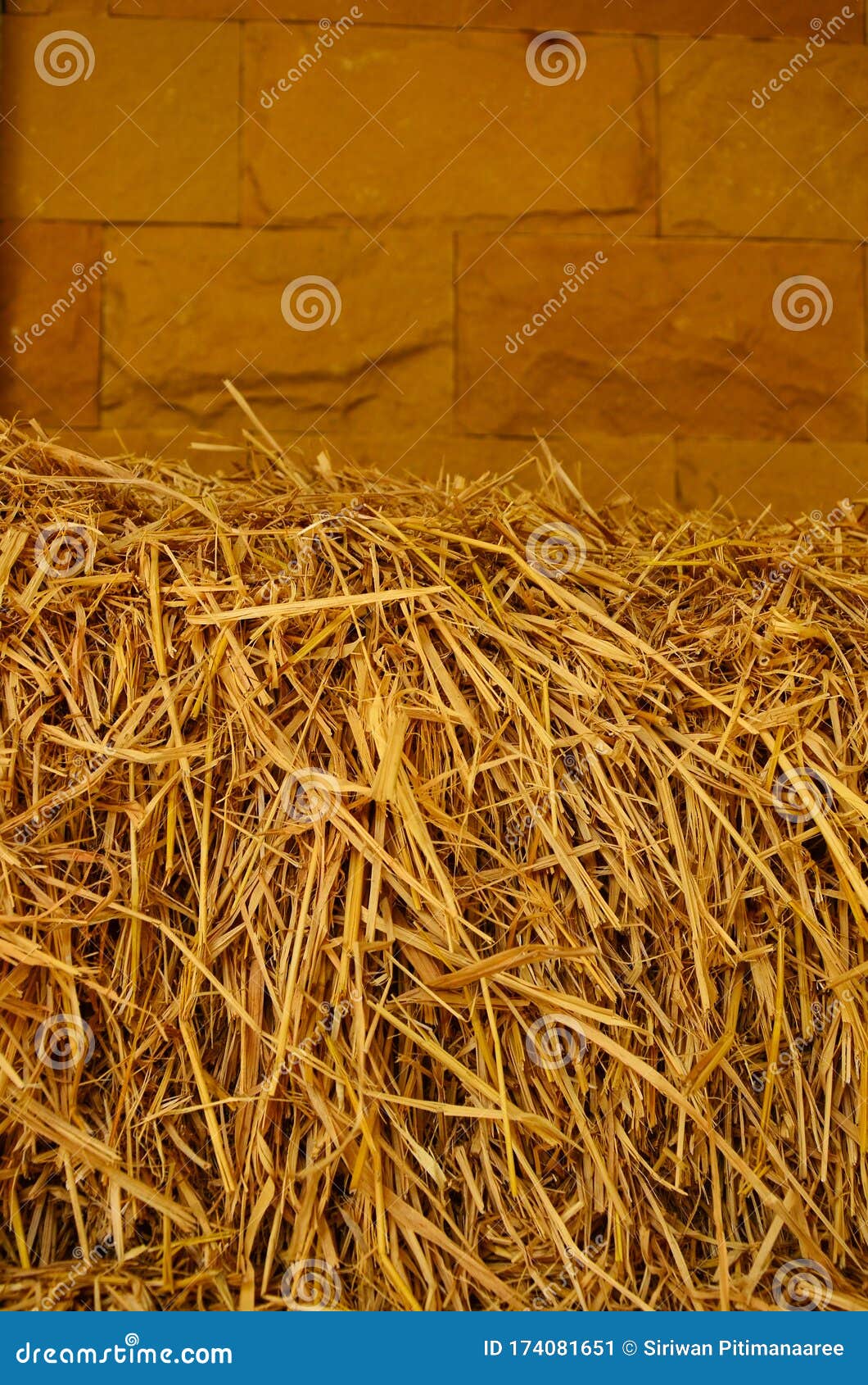 Straw Stack and Yellow Brick Wall Stock Image - Image of brick, stack ...