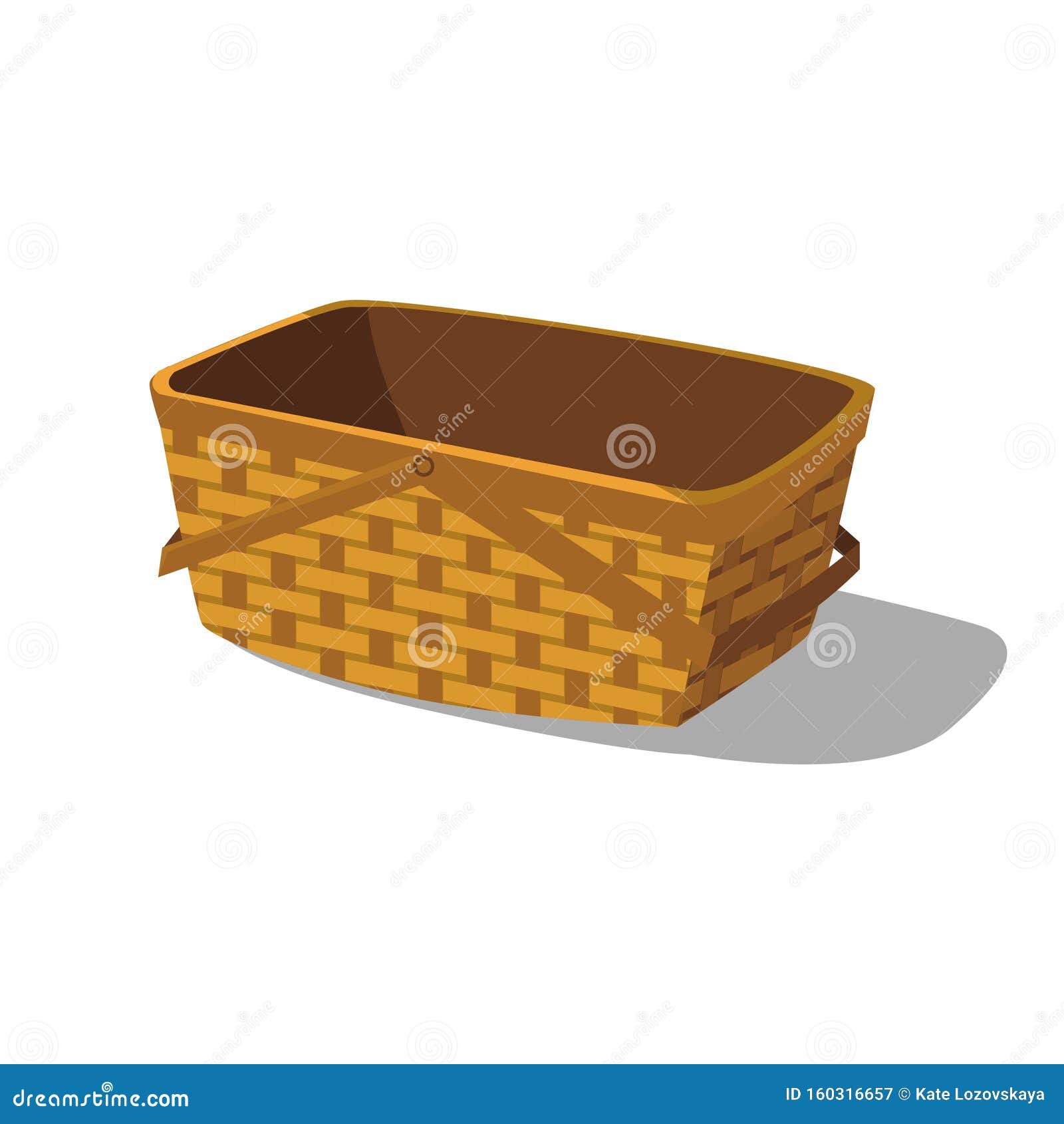 Straw Weaving Picnic Basket.rectangle Shape Side View. Vector ...