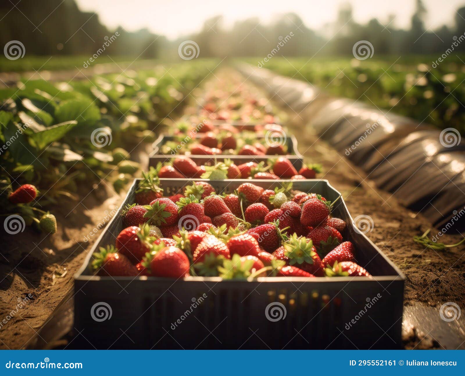 Strawberries Being Harvested at Farm Stock Illustration - Illustration ...