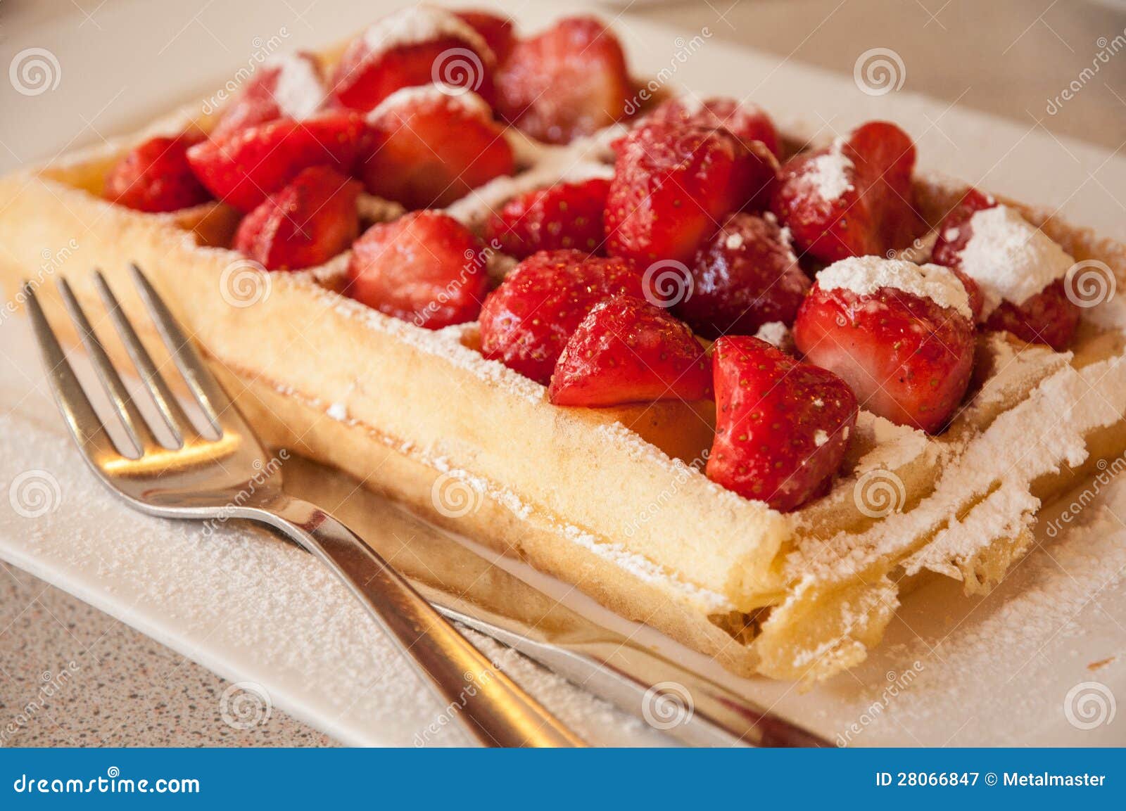 Strawberries Belgian Waffle Stock Image - Image of calories, cooking ...