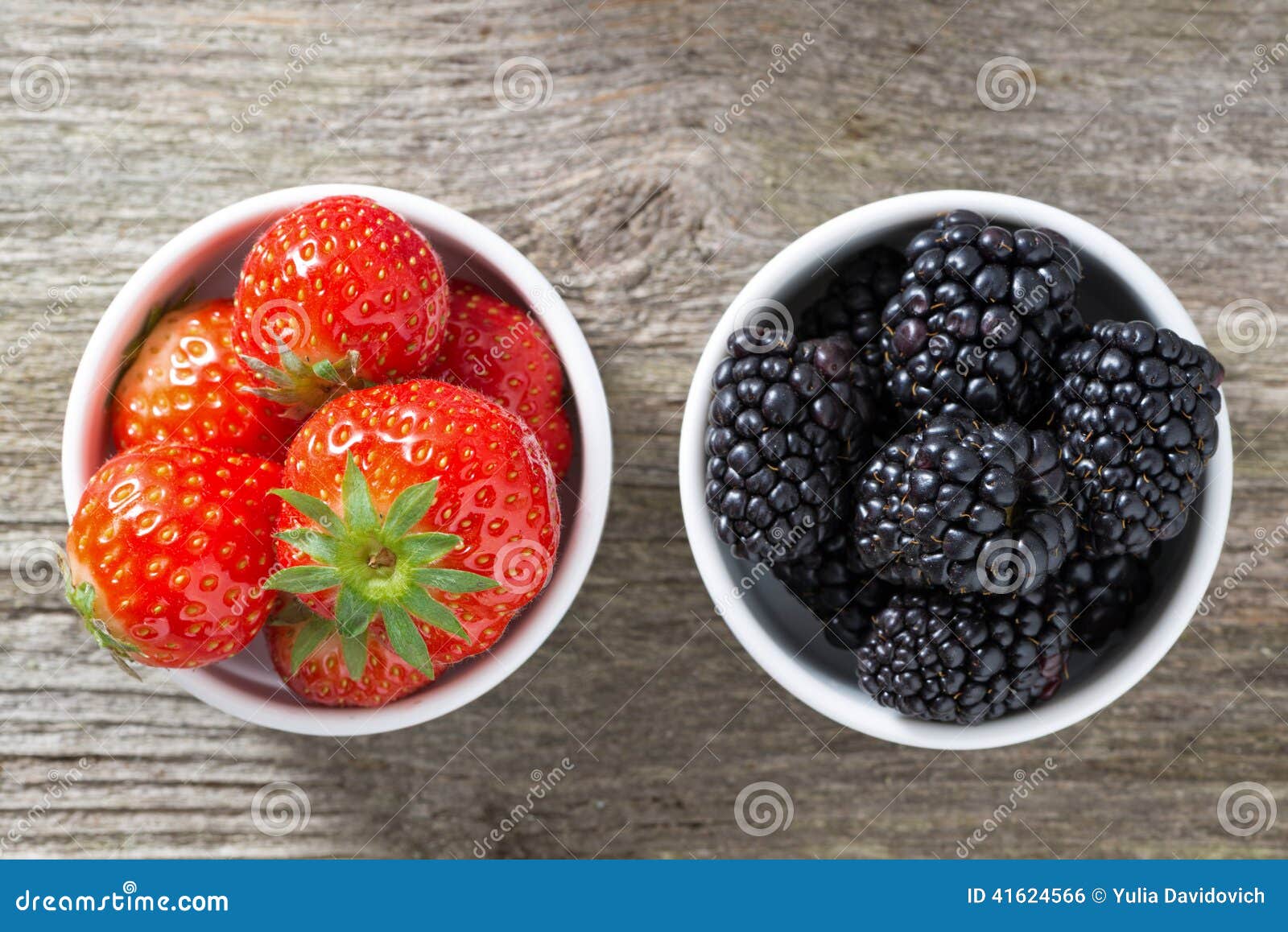 Strawberries and Blackberries in Bowls, Top View Stock Photo - Image of ...