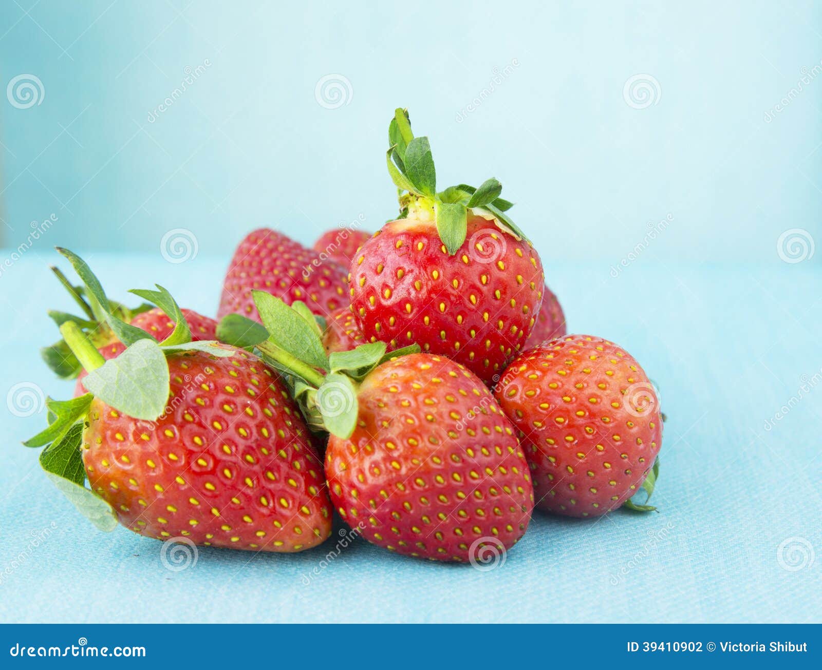 Strawberries on Blue Background Stock Photo - Image of leaf, colorful ...