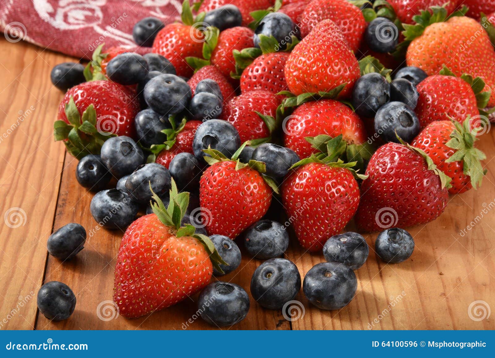 Strawberries and Blueberries Stock Photo - Image of horizontal, wooden ...