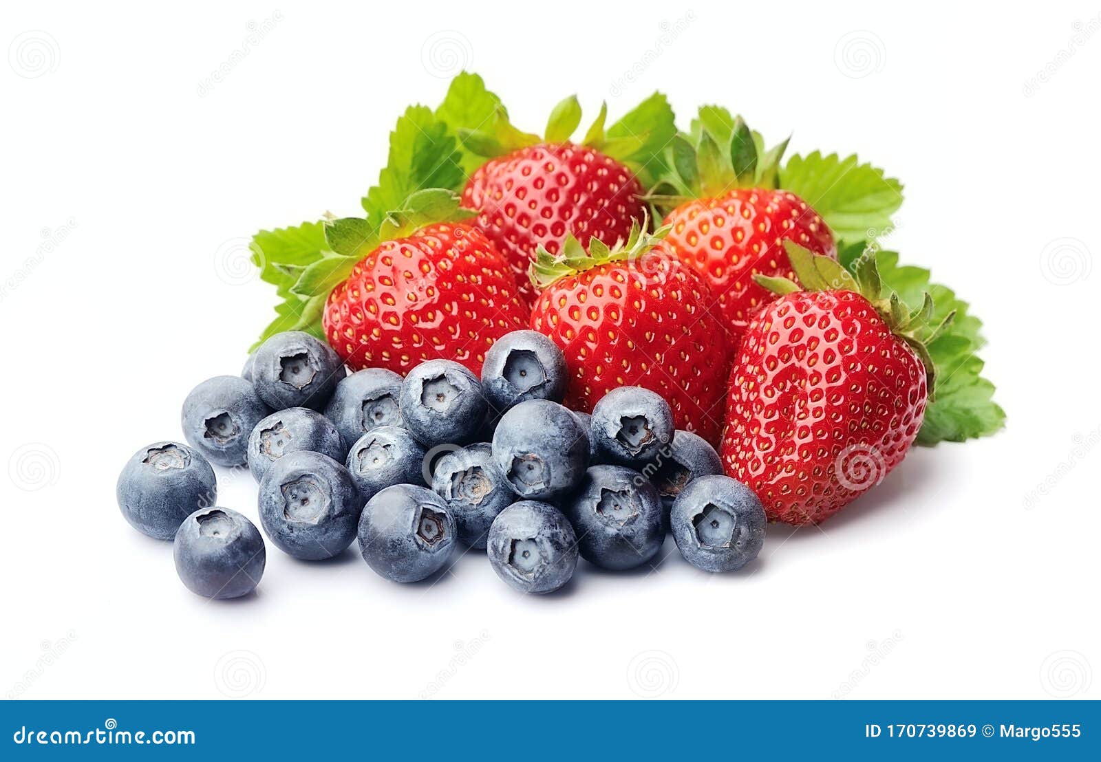 Strawberries and Blueberries on White Background Stock Image - Image of ...