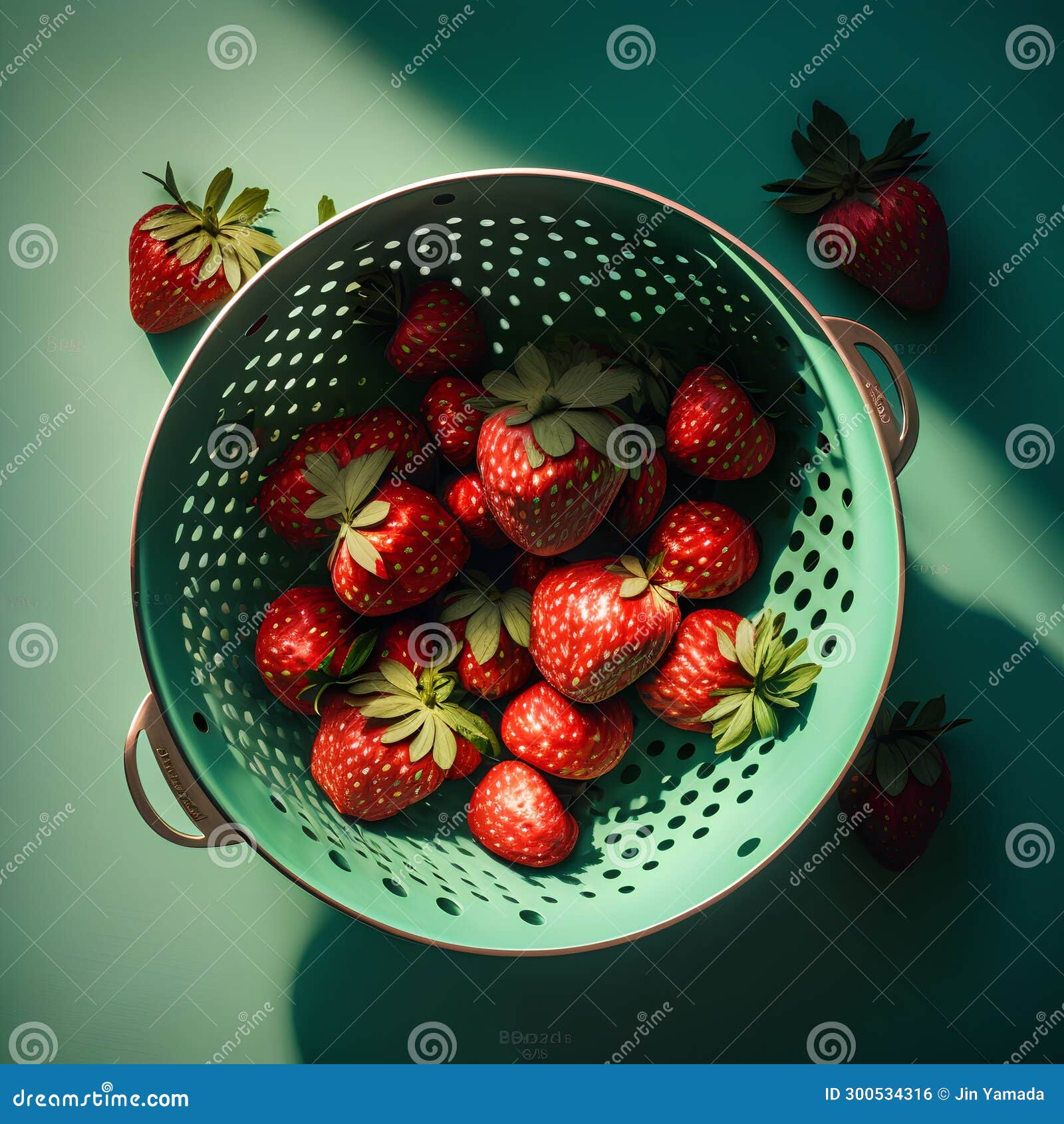 Strawberries in a Colander on a Green Background, Top View Stock ...