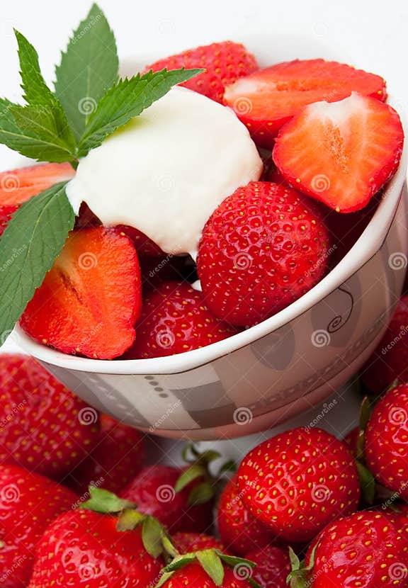 Strawberries and cream. stock photo. Image of background - 31306244