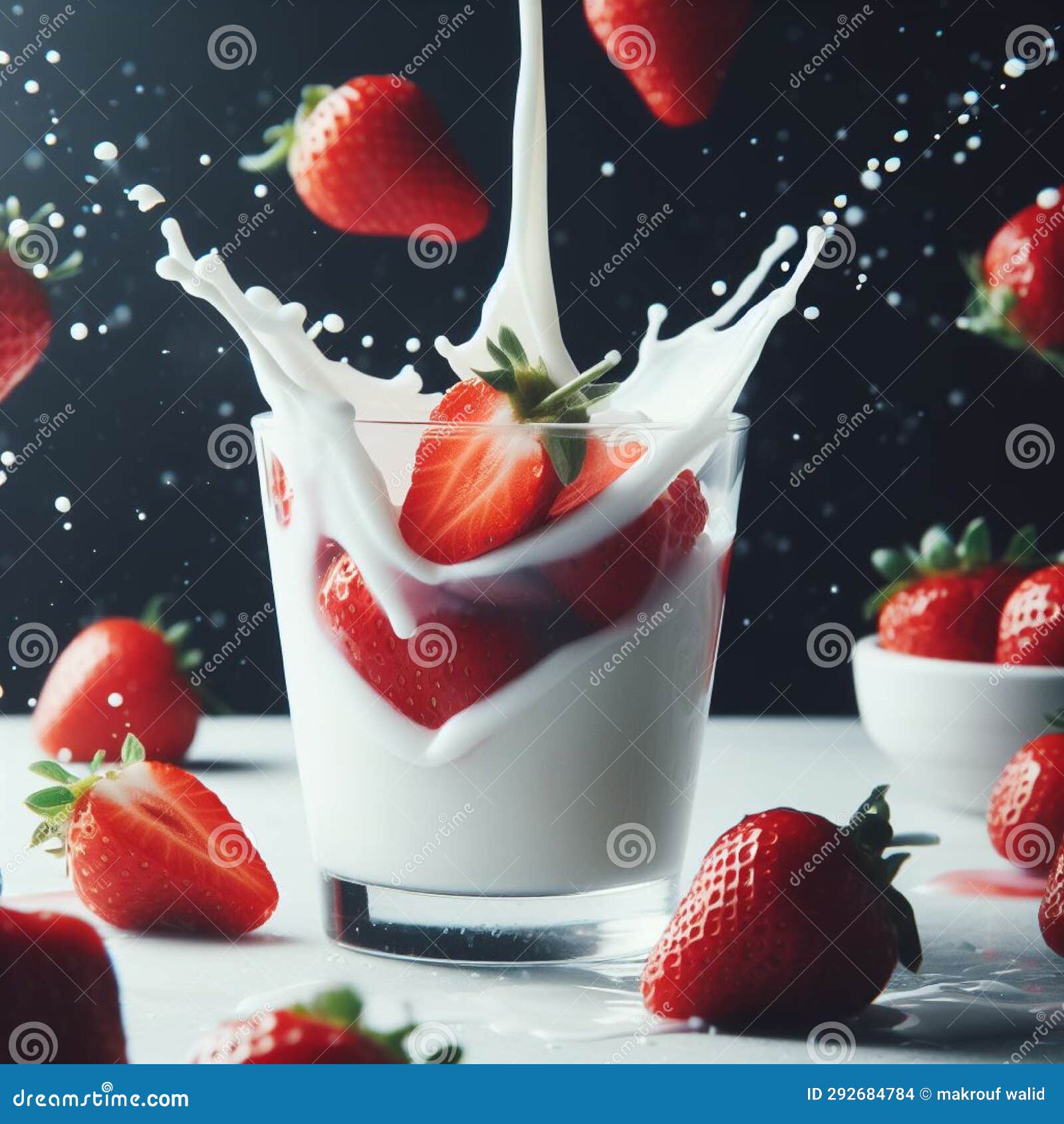 Strawberries Falling into Milk Stock Photo - Image of icing, berry ...