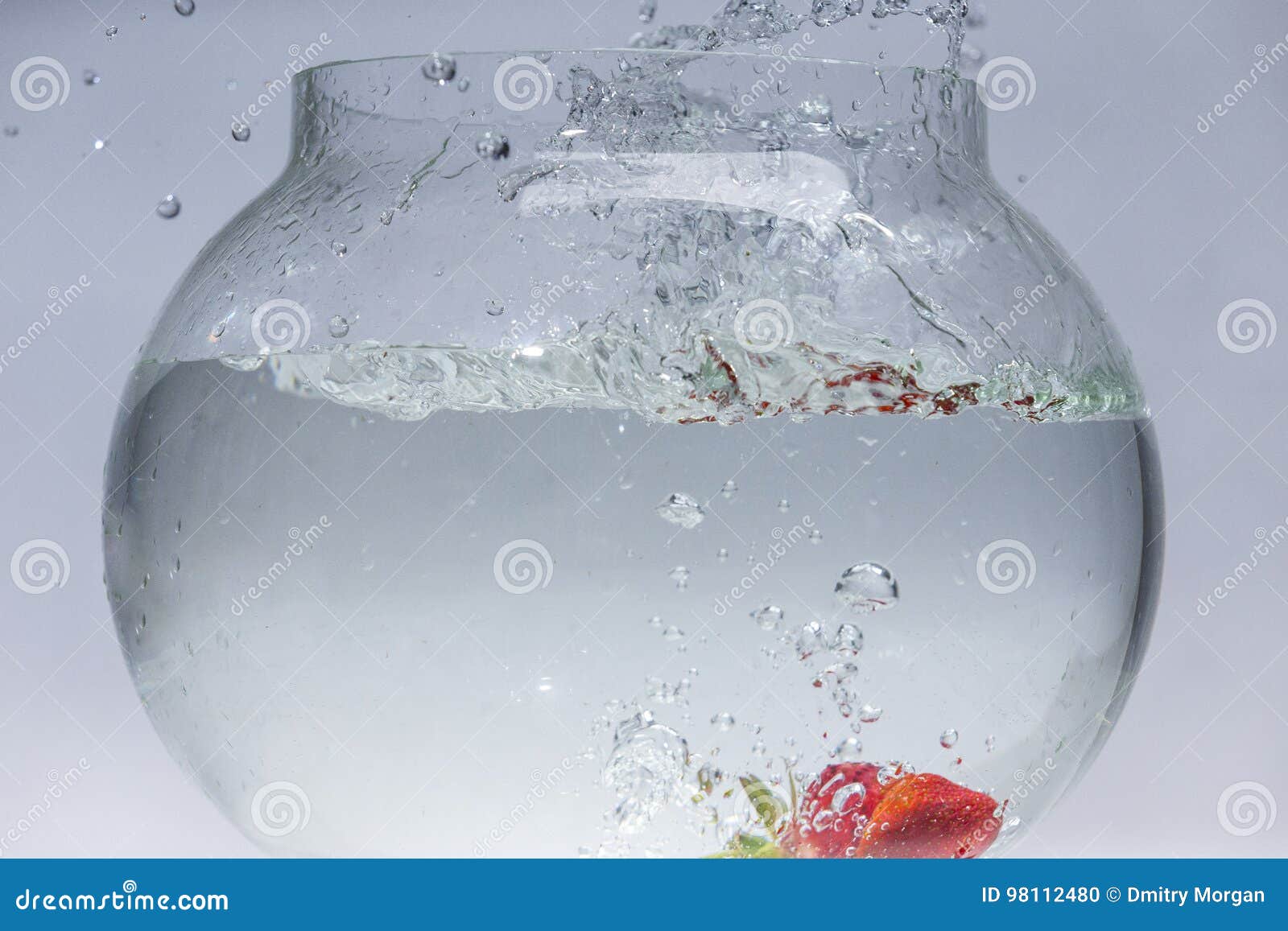 Strawberries Falling into the Water Tank. Against Grey Background Stock ...