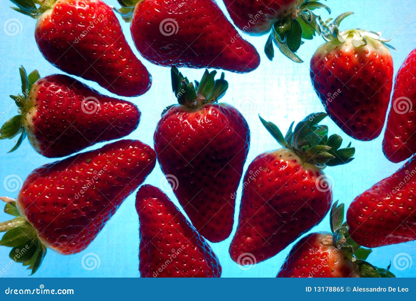 Strawberries Floating on Blue Water Stock Image - Image of still, small ...