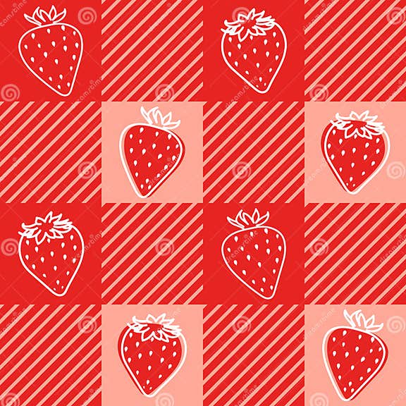 Strawberries Gingham Plaid, Tartan Fabric Texture, Vector Seamless Pattern. Checkered Repeat ...