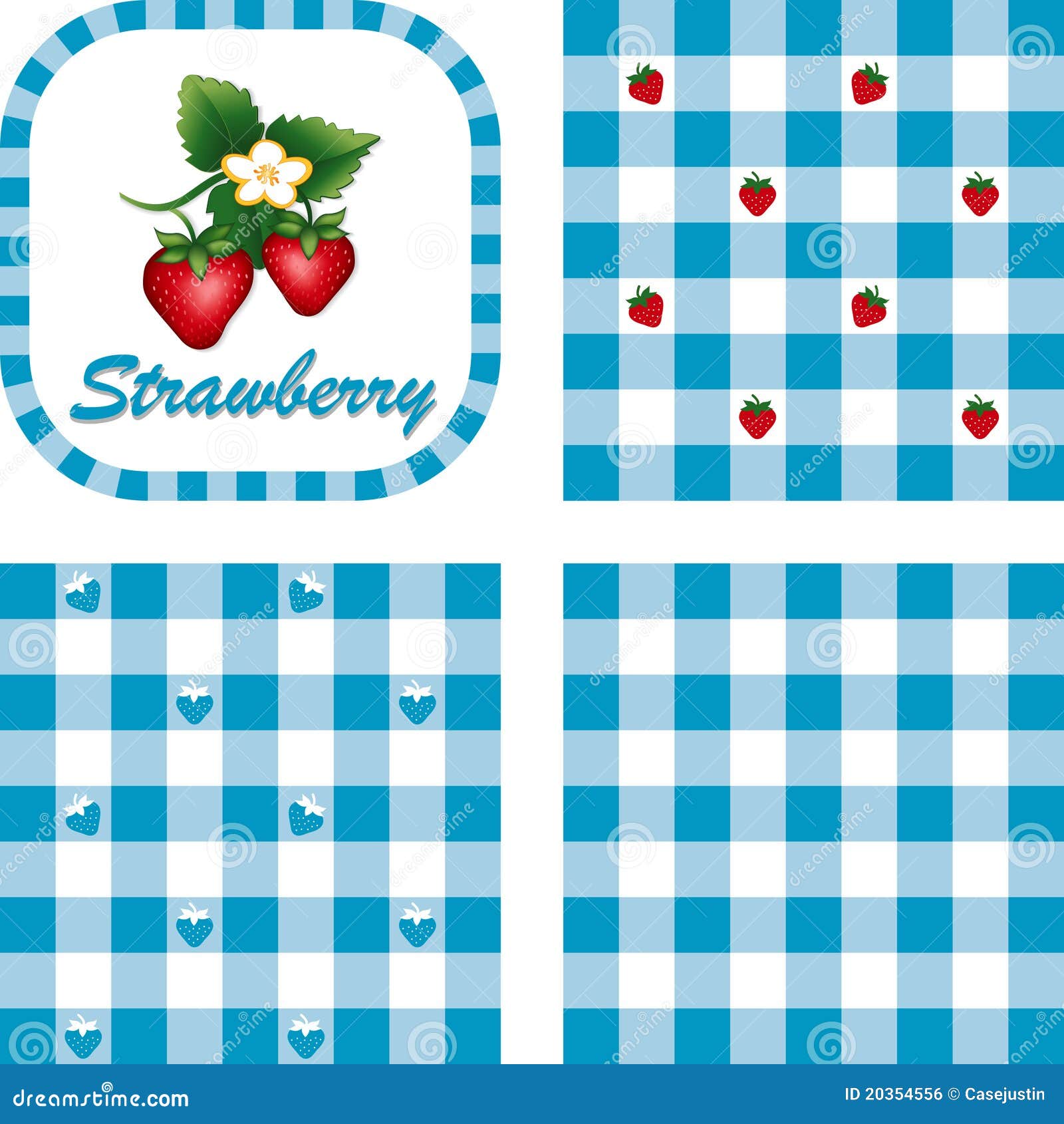 Strawberries & Gingham Seamless Patterns Stock Vector - Illustration of blossom, fragaria: 20354556