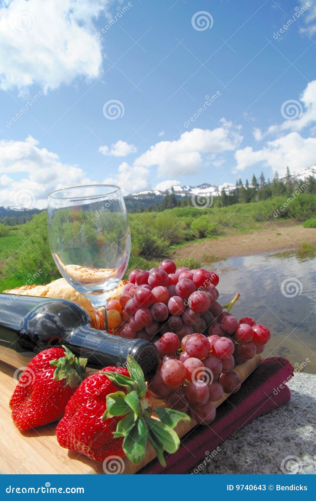 Strawberries, Grapes and Red Wine Stock Image - Image of countryside ...