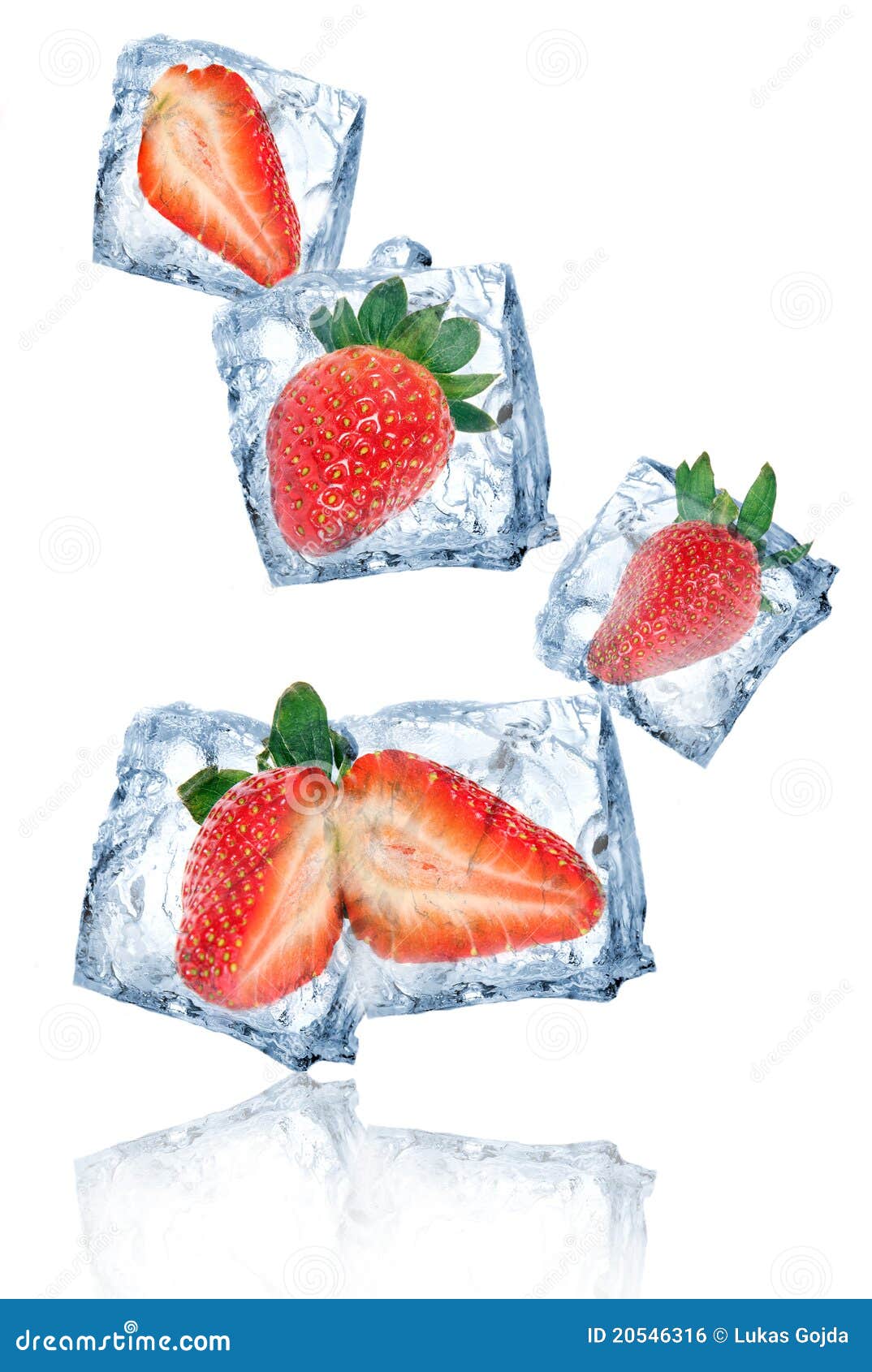 Strawberries in ice cubes. stock photo. Image of blue - 20546316