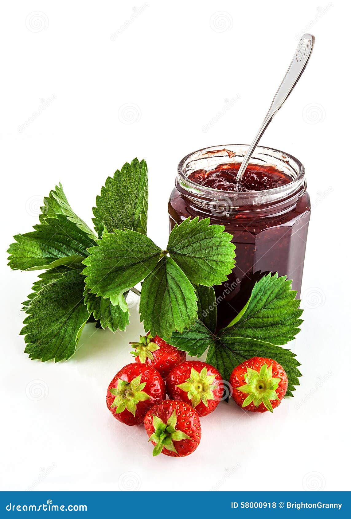 Strawberries with Leaves and Jam Stock Photo - Image of strawberry ...
