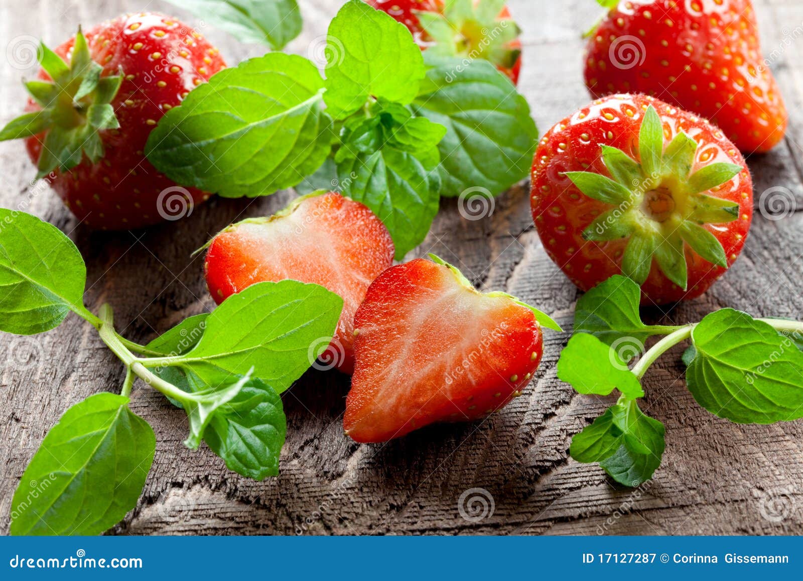 Strawberries and mint stock image. Image of wooden, table - 17127287