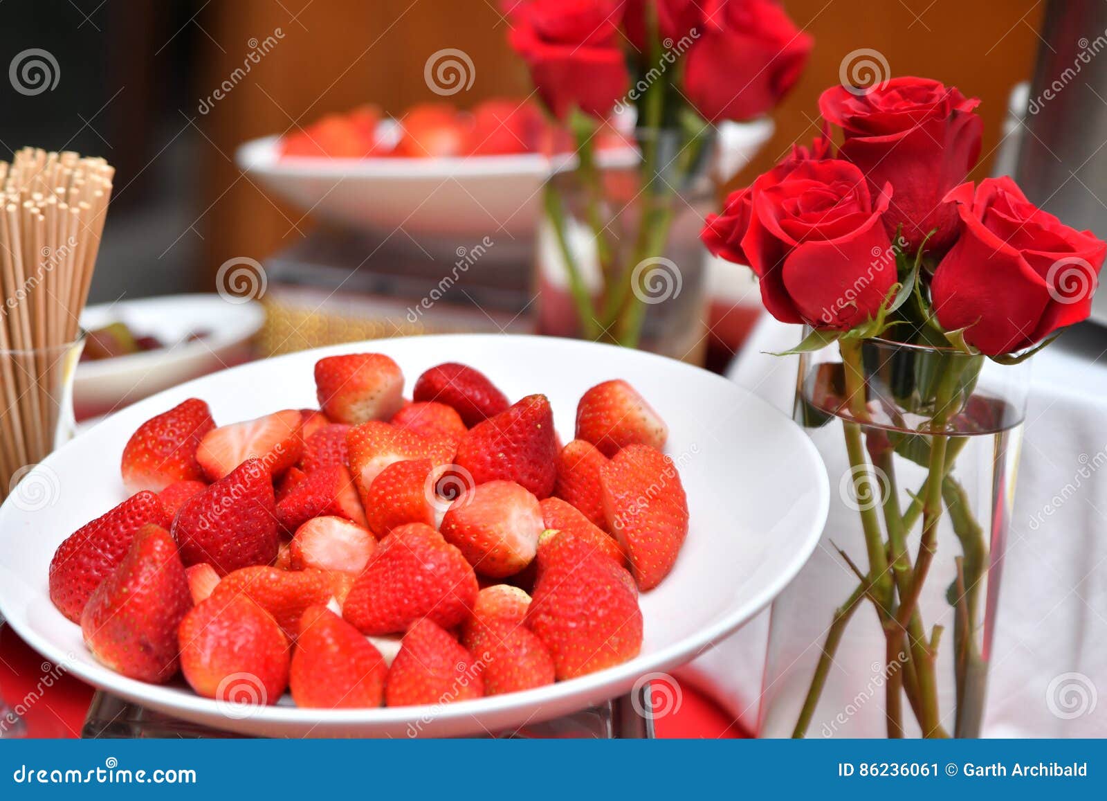 Strawberries & Roses - Flowers / Fruits Stock Image - Image of small ...