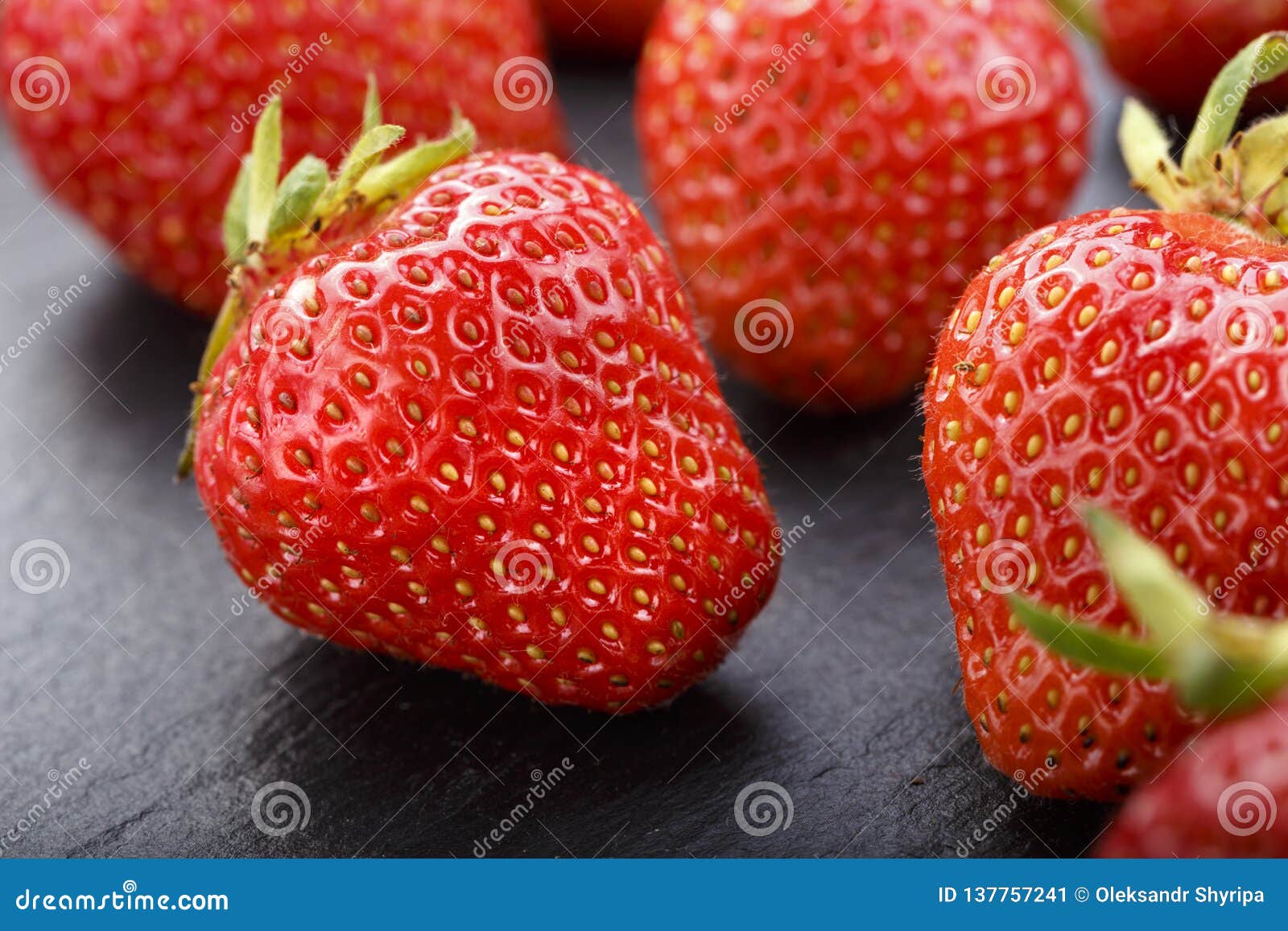 Strawberries Scattered on Black Background Stock Image - Image of ...