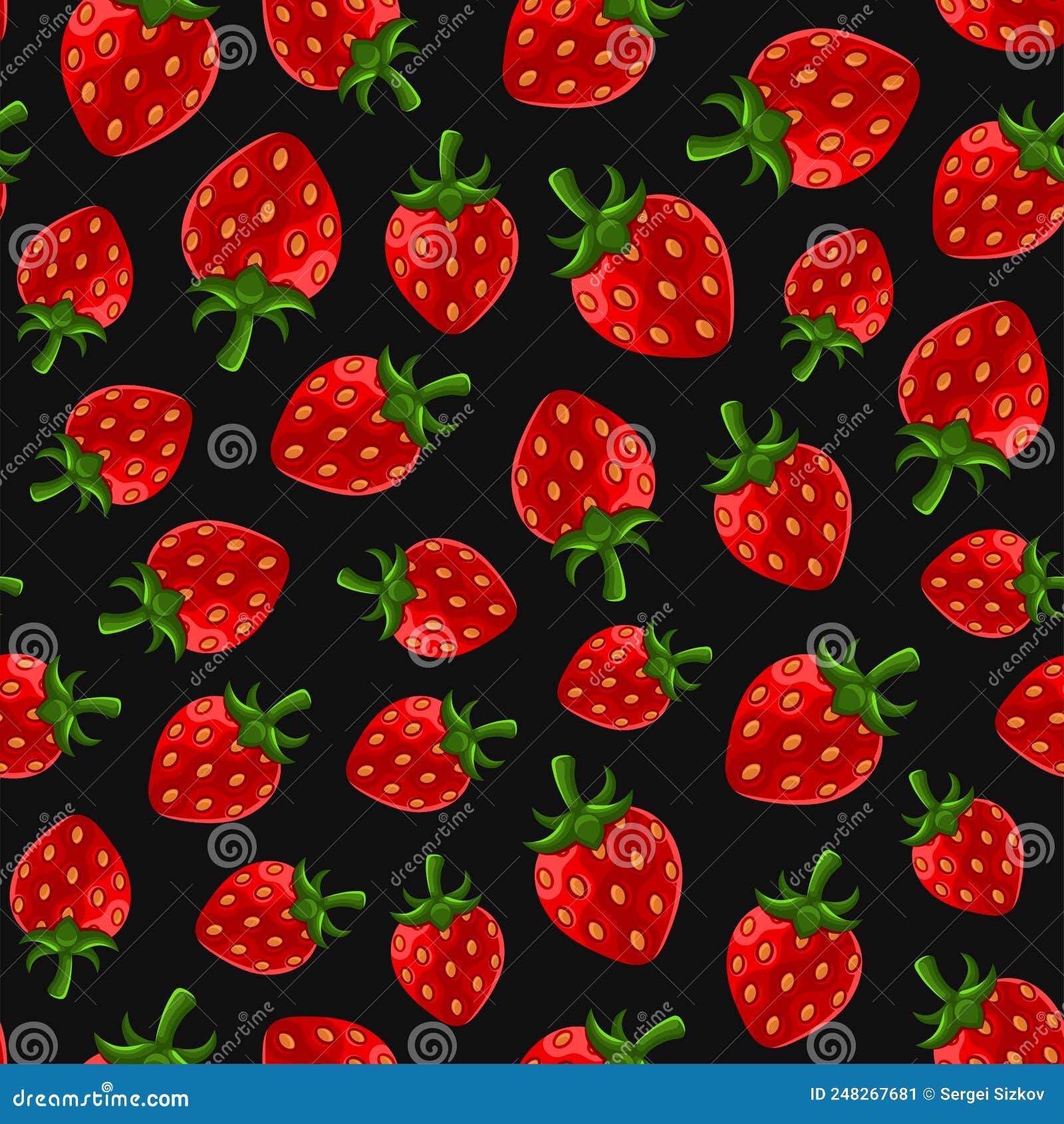 Strawberries Seamless Pattern on Black Background. Vector Stock ...