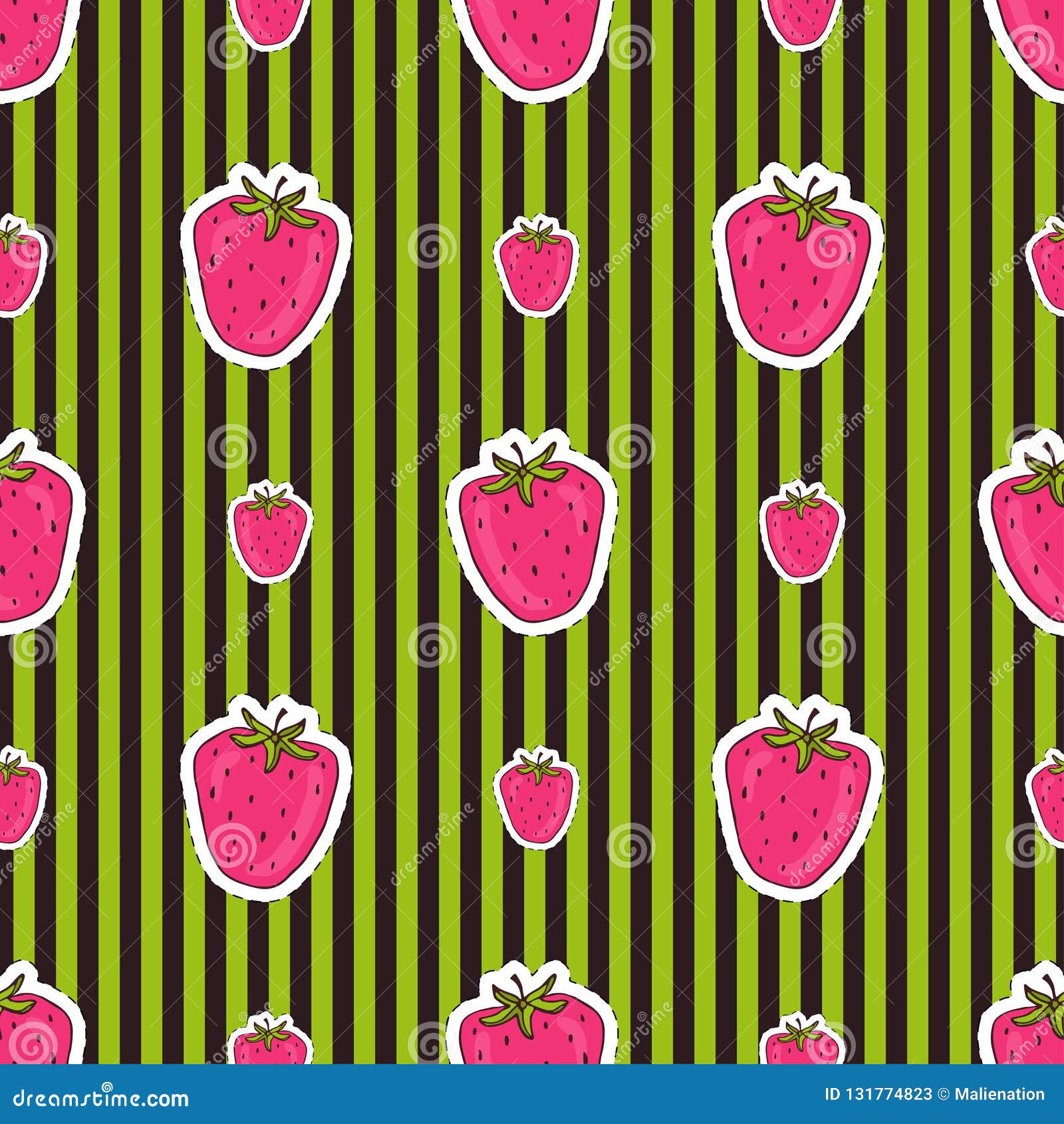 Strawberries Seamless Pattern with Green Stripes. Modern Wrapping Paper ...