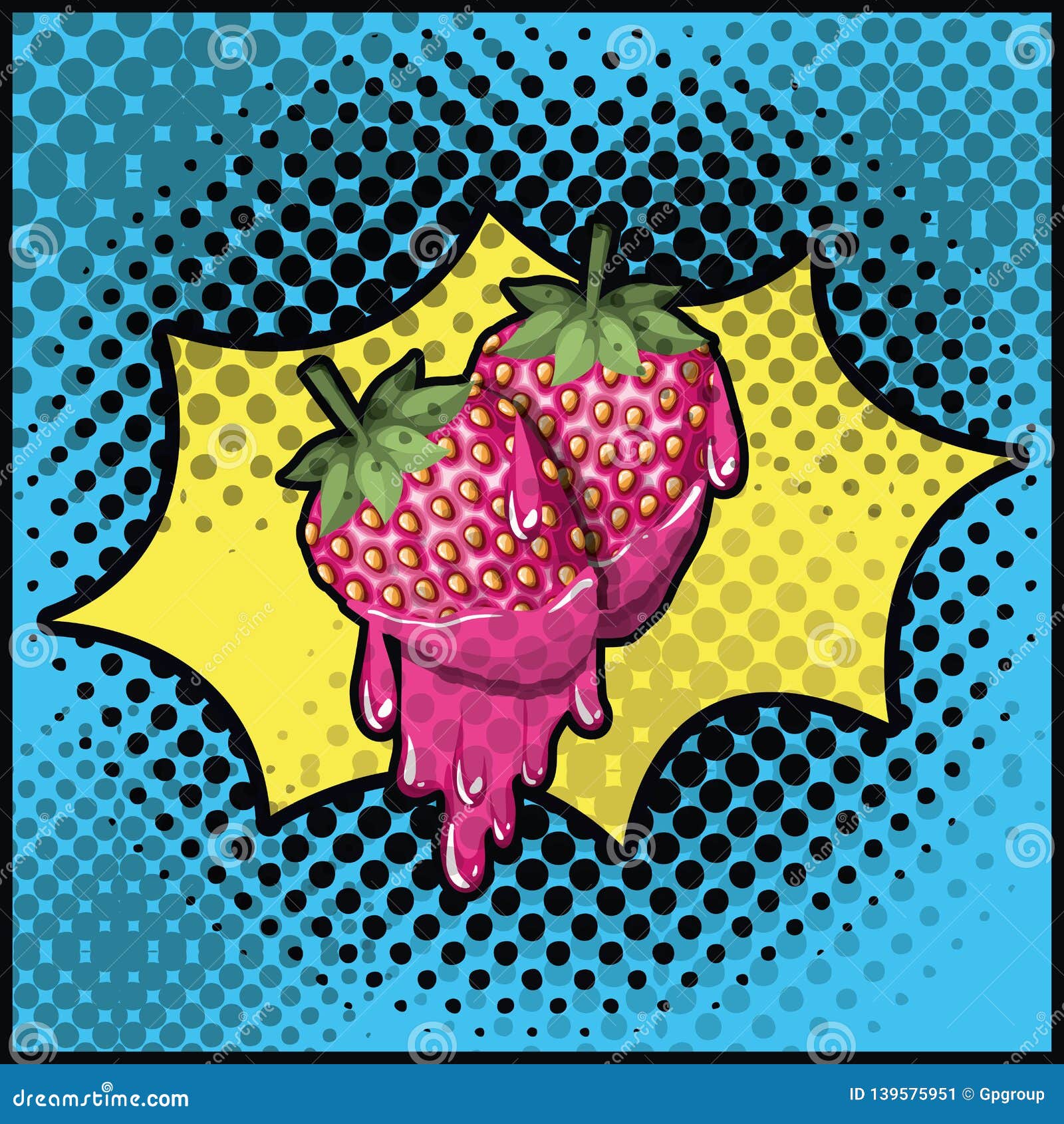 Strawberries Sweet Dripping Pop Art Style Stock Vector - Illustration ...