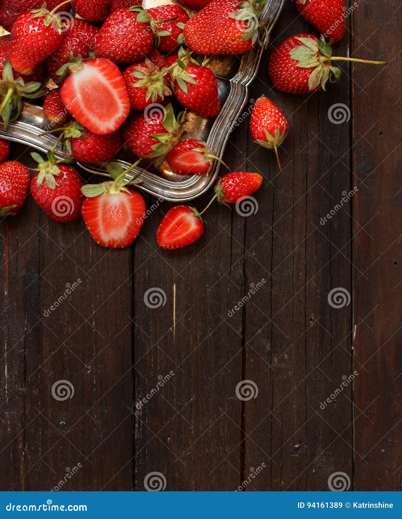 Strawberries in a Tray on a Wooden Table Stock Image - Image of group ...