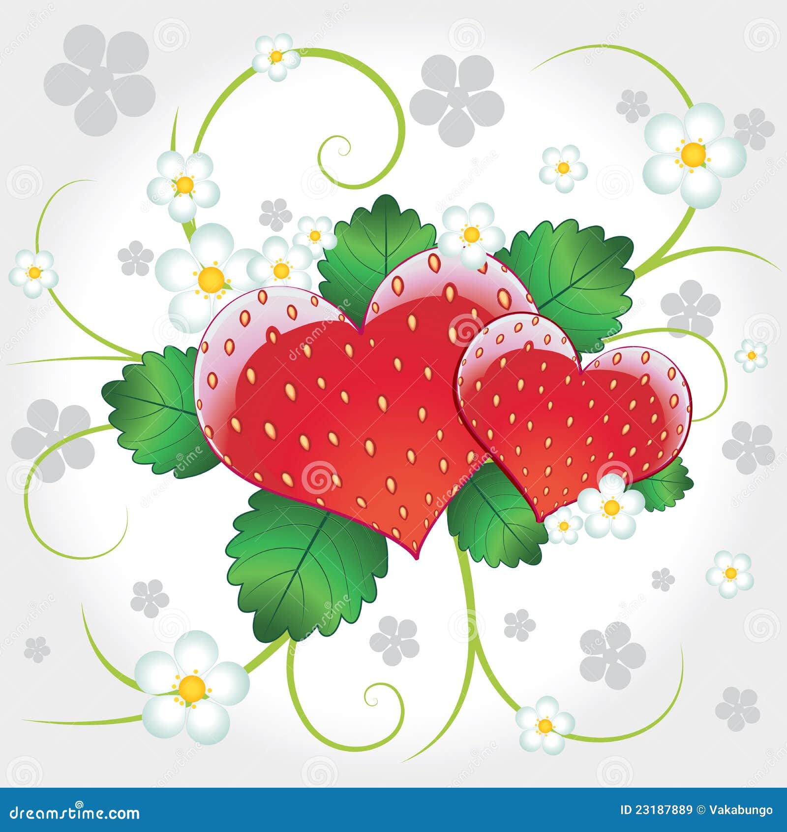 Strawberries Vector Hearts with Swirl Stock Vector - Illustration of ...