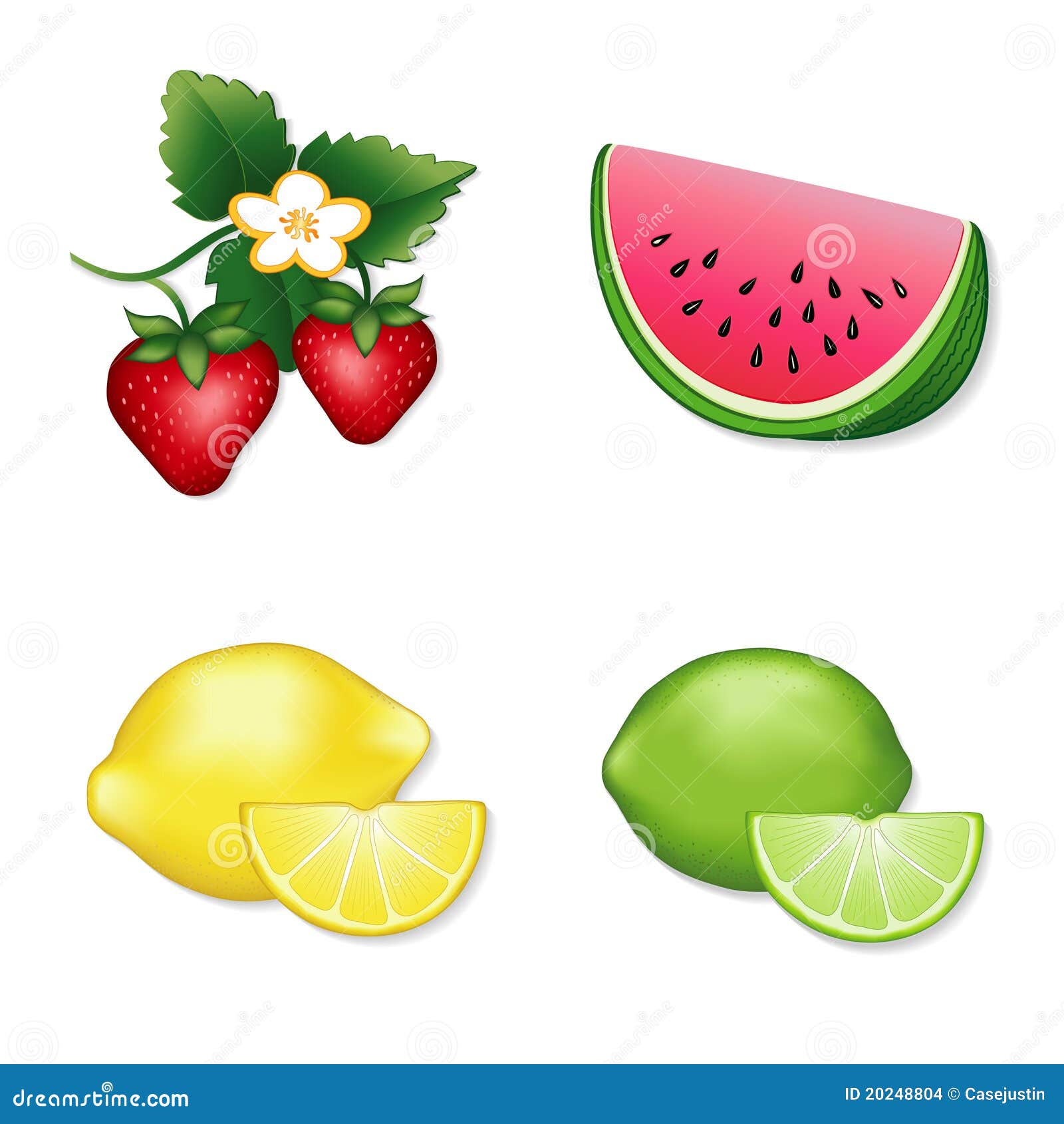 Strawberries, Watermelon, Lemon & Lime Stock Vector - Illustration of ...